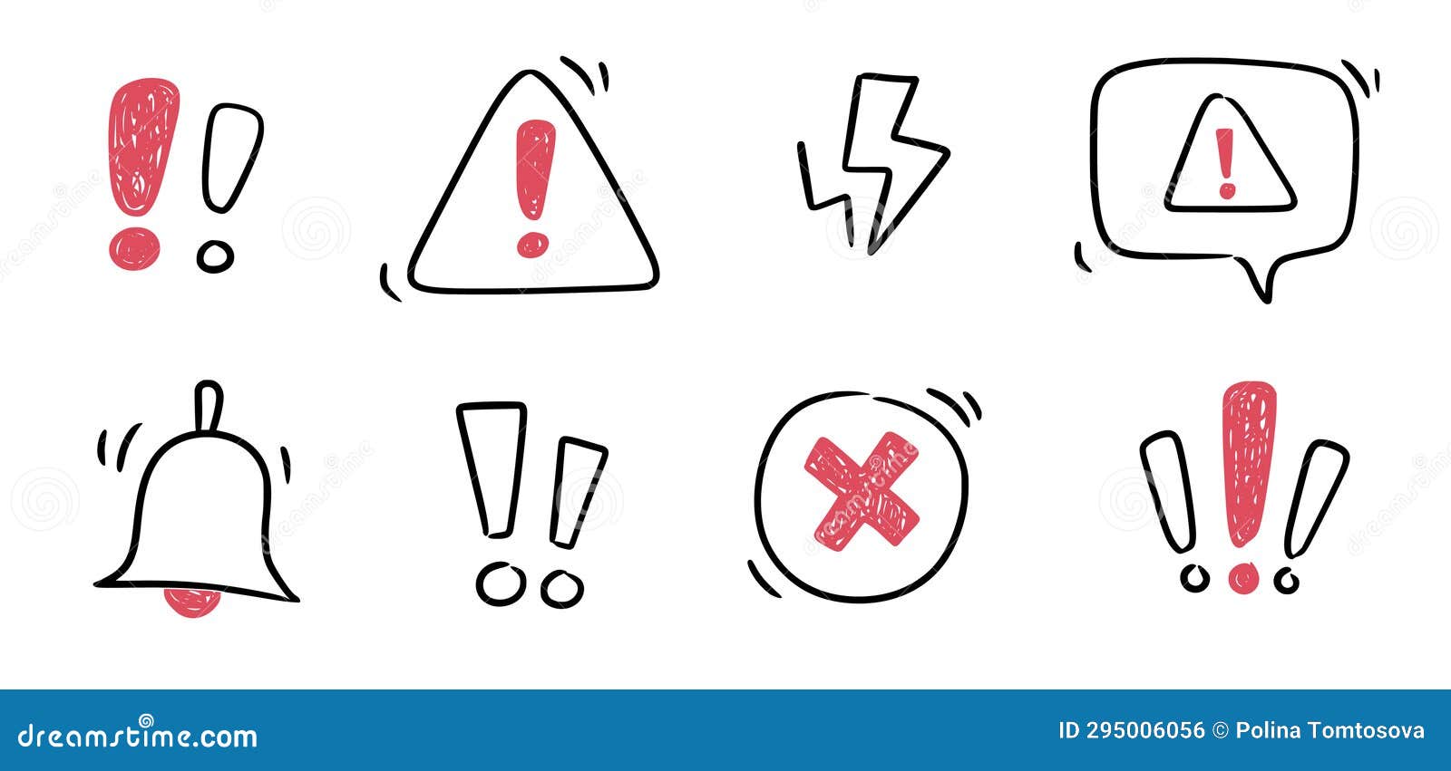 Doodle Exclamation Mark, Alert Danger Sign Set. Scribble Hand Drawn ...