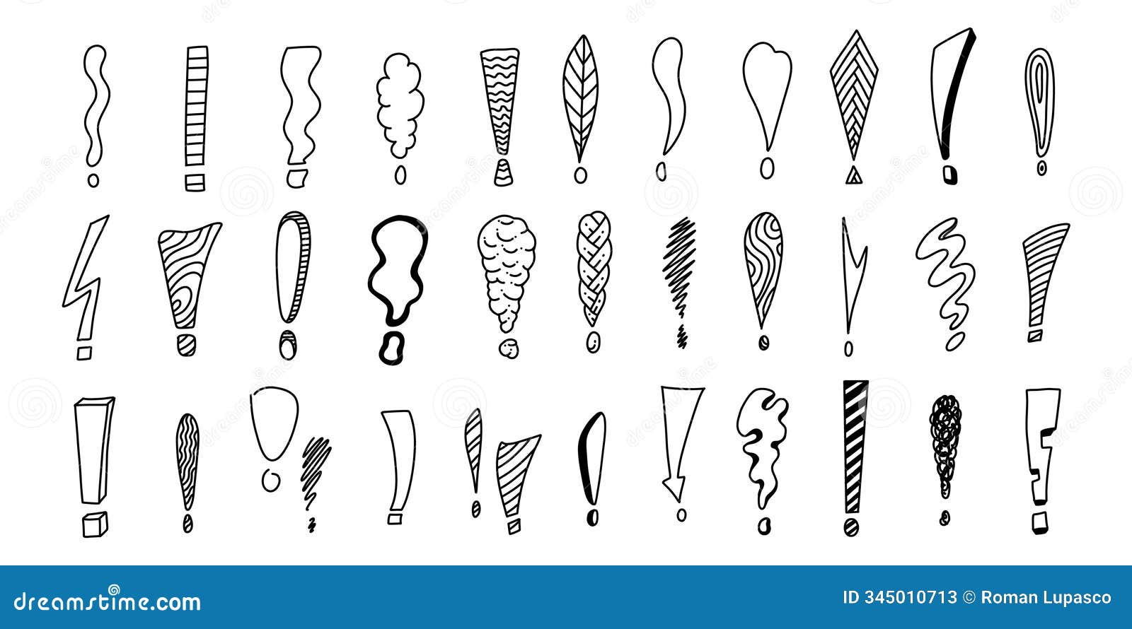 Doodle Exclamation Mark. Hand Drawn Punctuation Marks And Exclamatory ...