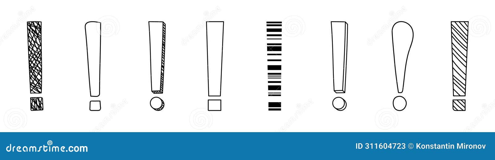 Doodle Exclamation Mark Hand Drawn Sketch Vector Illustration Set ...