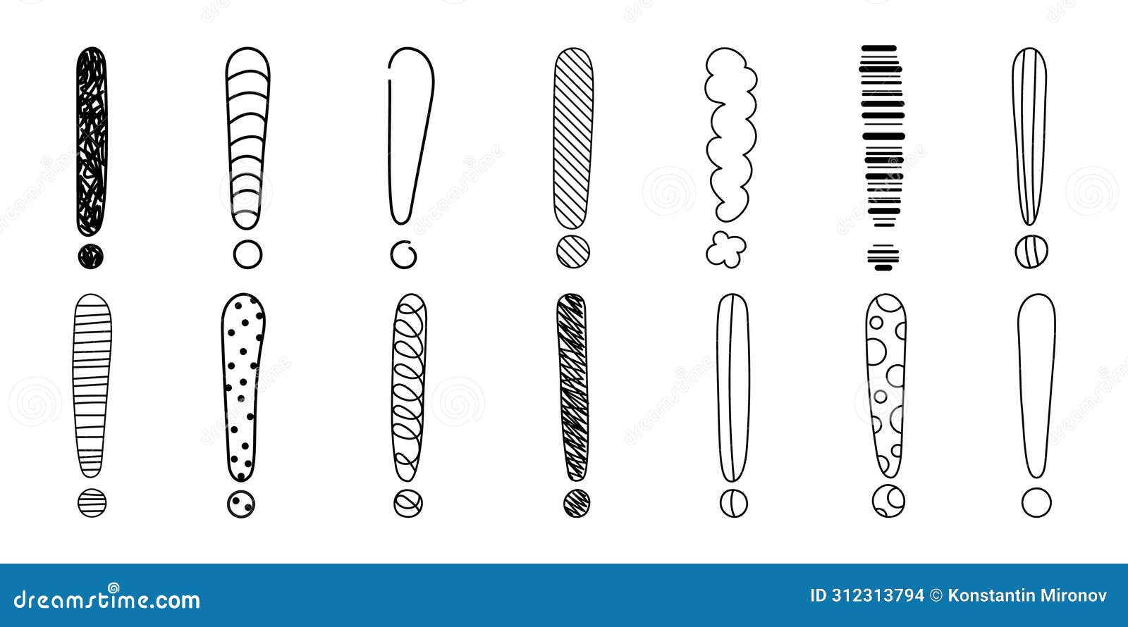 Doodle Exclamation Mark Hand Drawn Sketch Vector Illustration Set ...