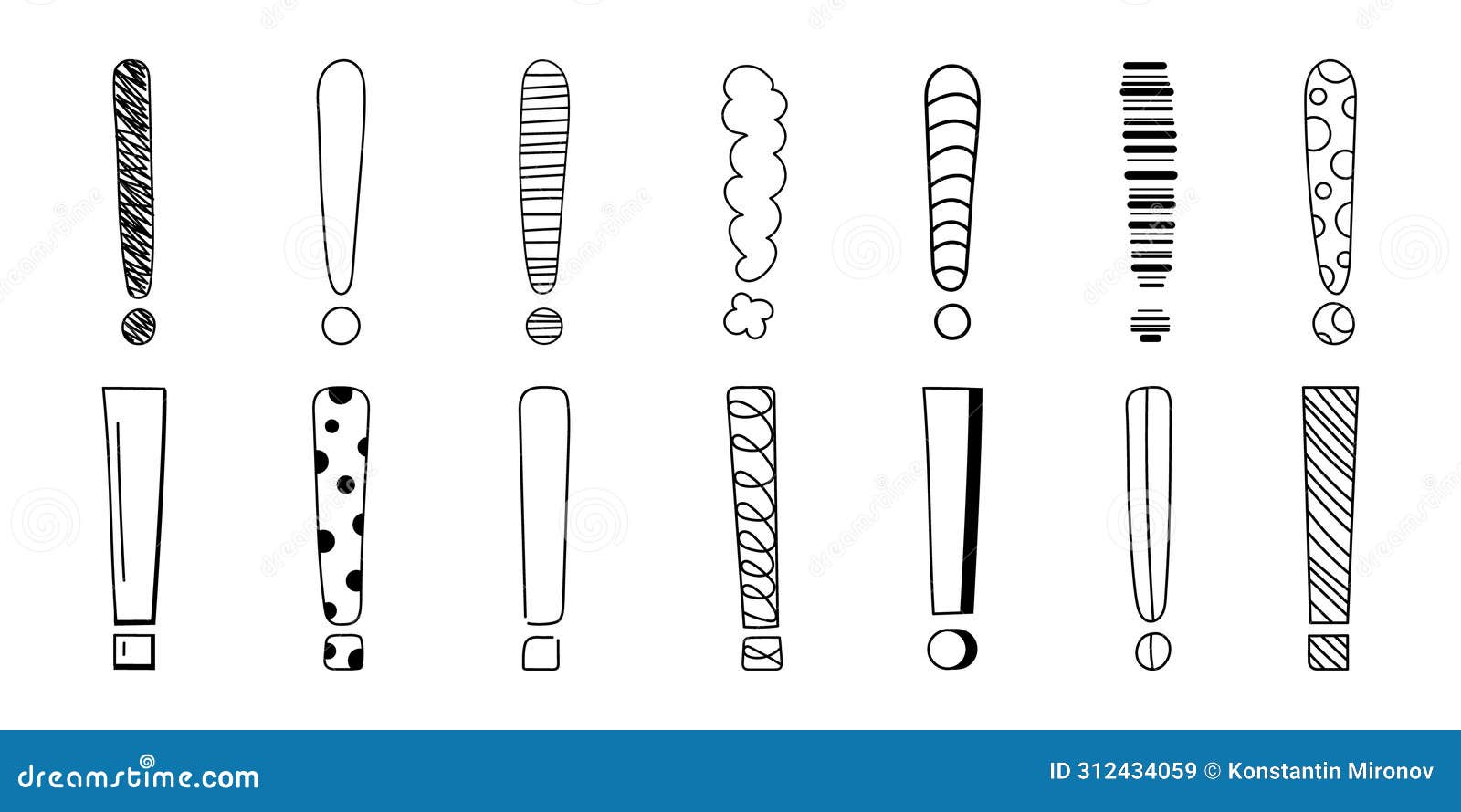 Doodle Exclamation Mark Hand Drawn Sketch Vector Illustration Set ...