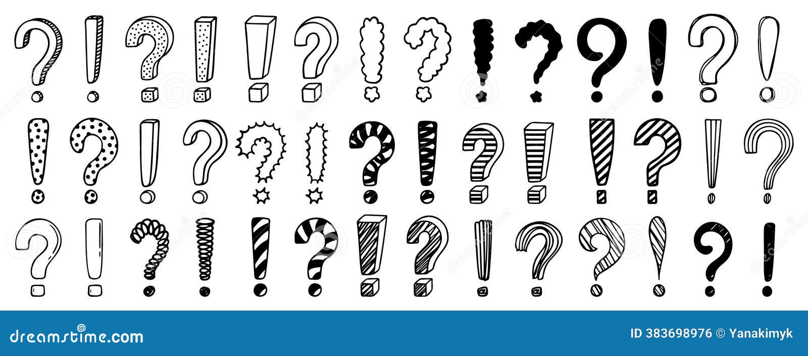 Punctuation Symbols. Question Mark And Exclamation Mark. Hand Drawn ...