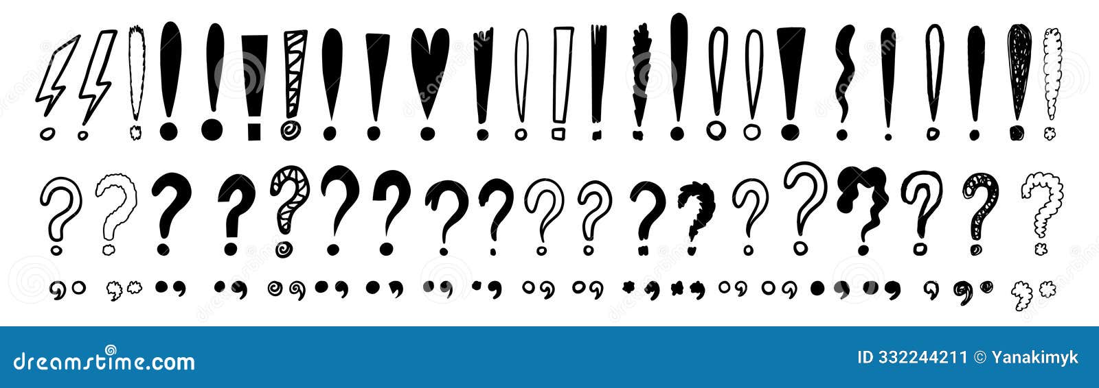 Doodle Exclamation Point And Question Sign Mark Set. Hand Drawn Sketch ...