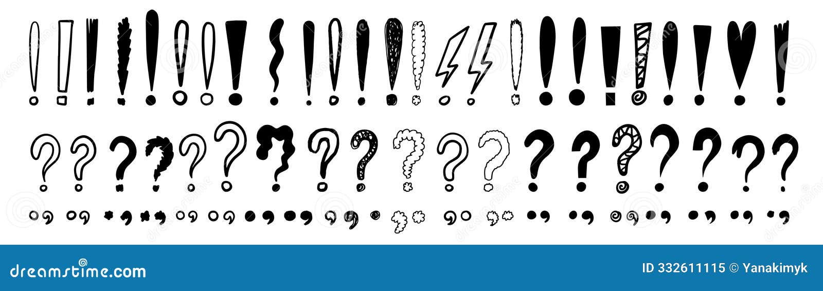 Doodle Exclamation Marks, Question Marks. Punctuation Drawing Black ... Doodle Exclamation Marks, Question Marks. Punctuation Drawing Black ...