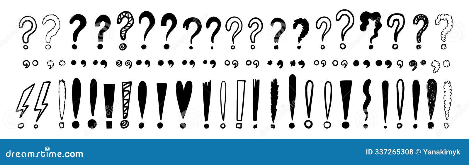 Doodle Exclamation Marks, Question Marks. Punctuation Drawing Black ...