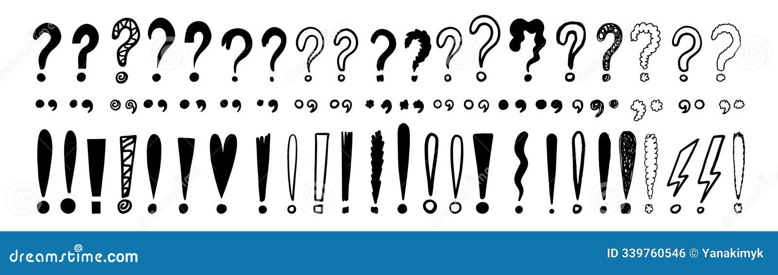Doodle Exclamation Marks, Question Marks. Punctuation Drawing Black ...