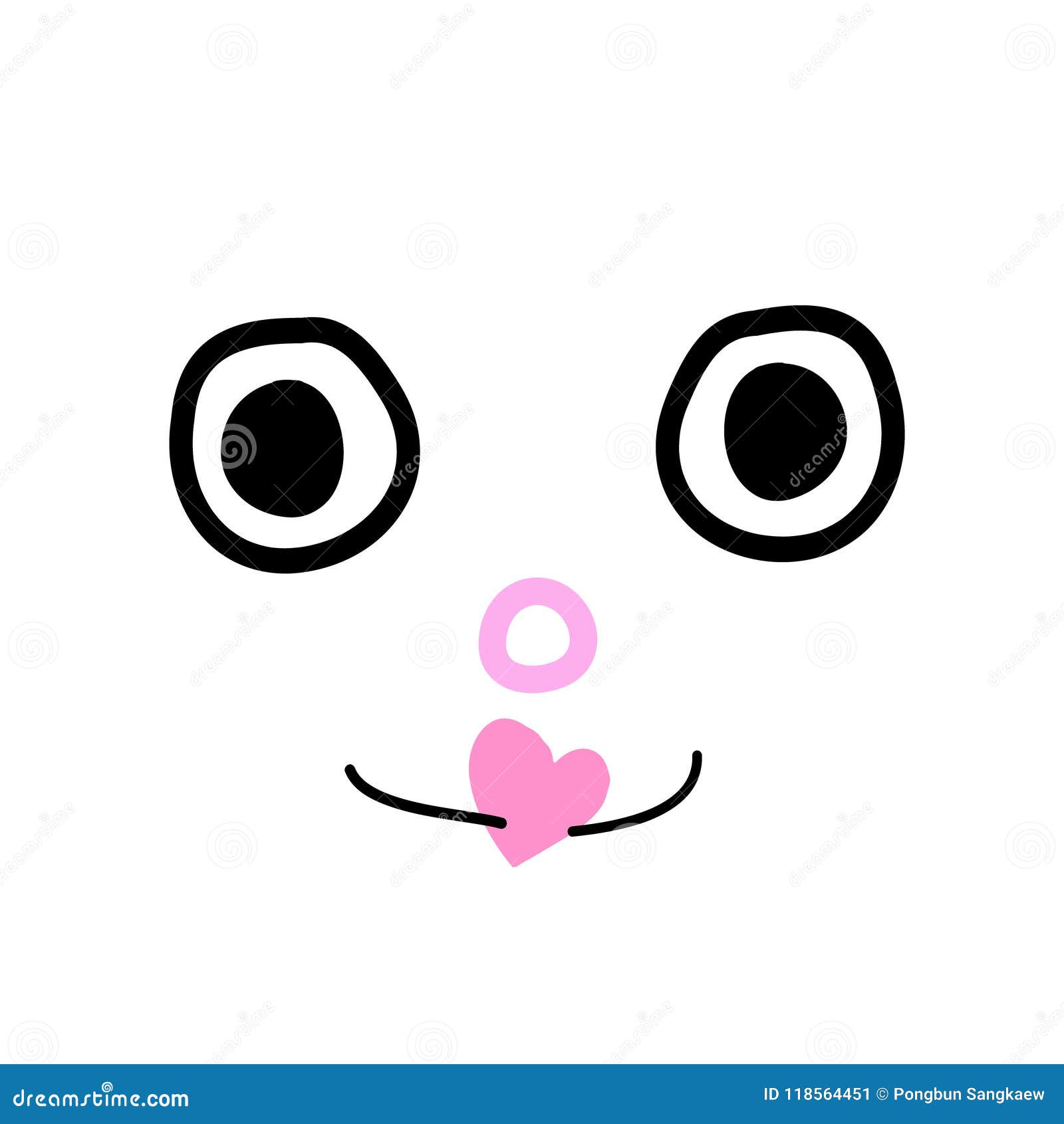 Doodle Face with Little Pink Heart Cute Cartoon Stock Vector ...