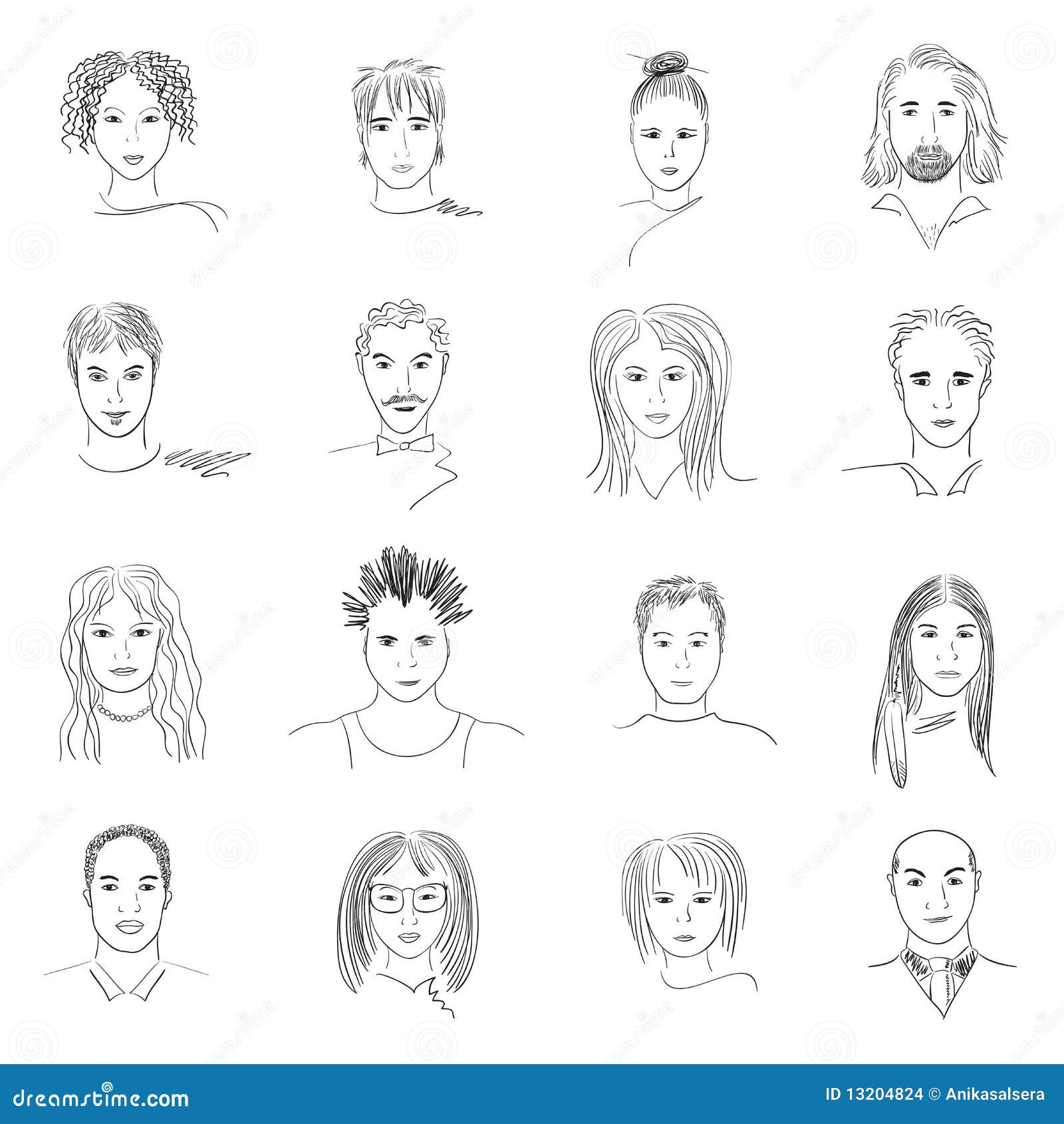 Doodle faces stock vector. Illustration of cartoon, bald - 13204824