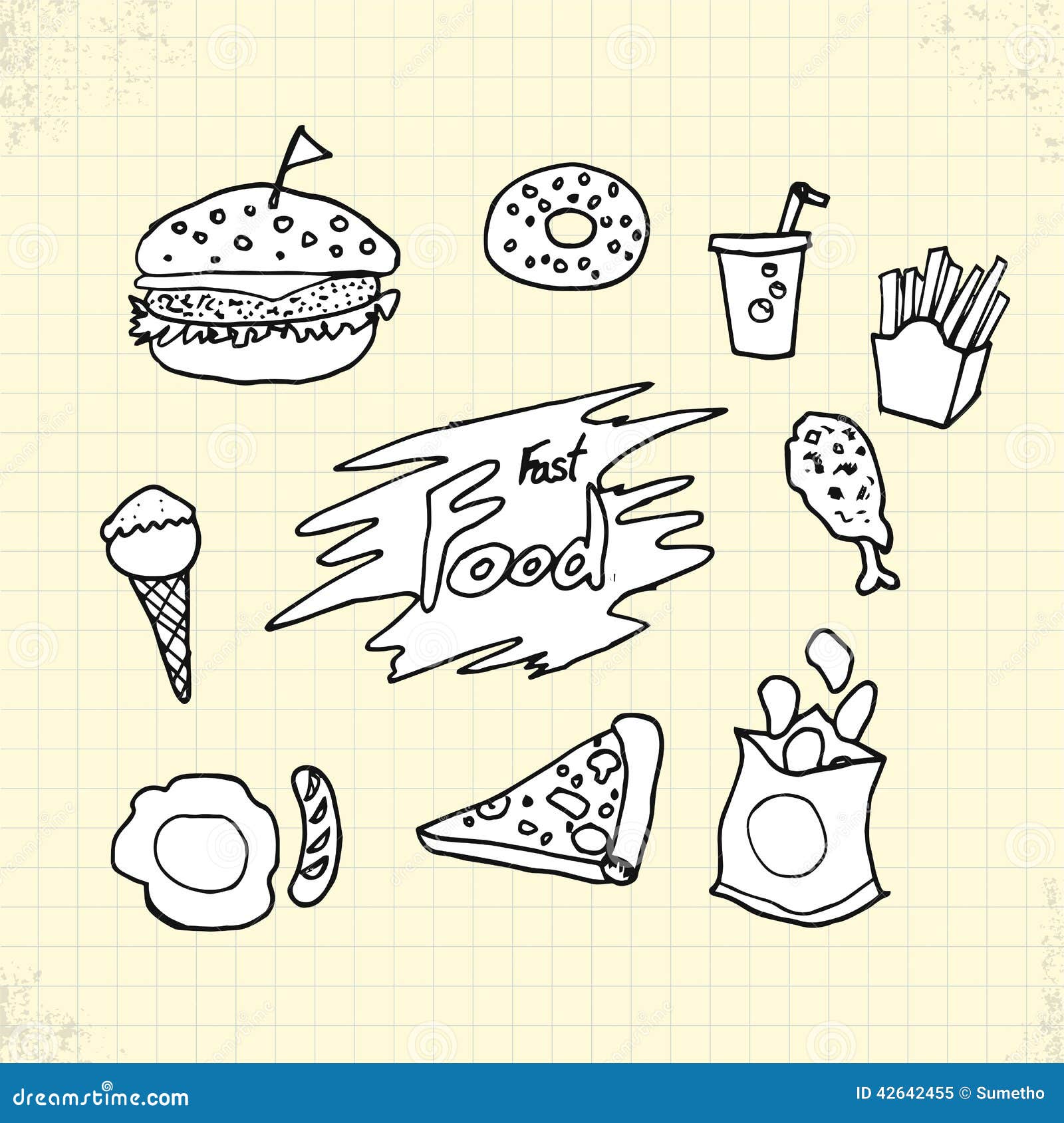 Doodle Fast Food on Paper stock vector. Illustration of doodle - 42642455