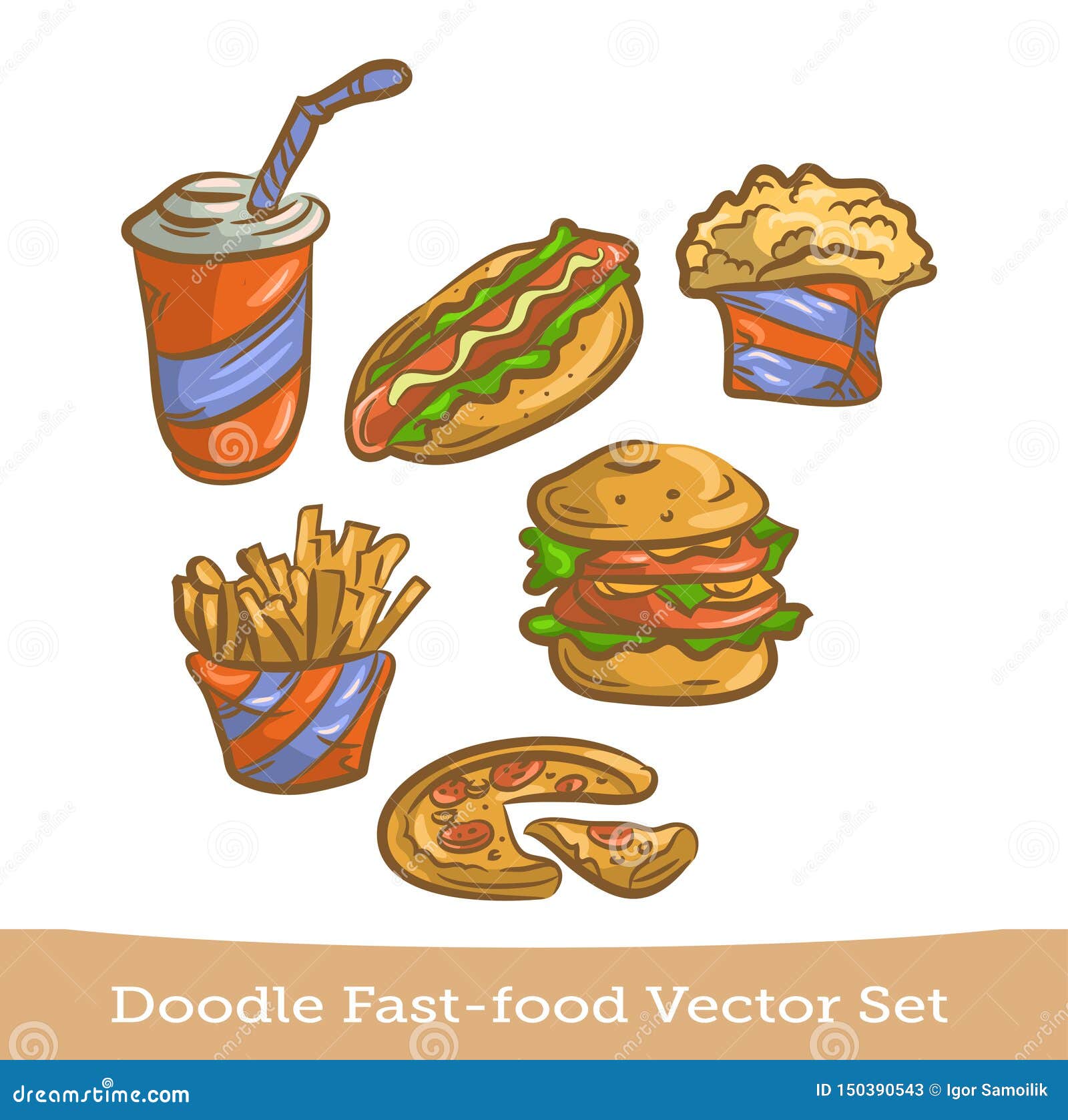 Doodle Fast Food Set Isolated on White Background. Vector Stock Vector ...