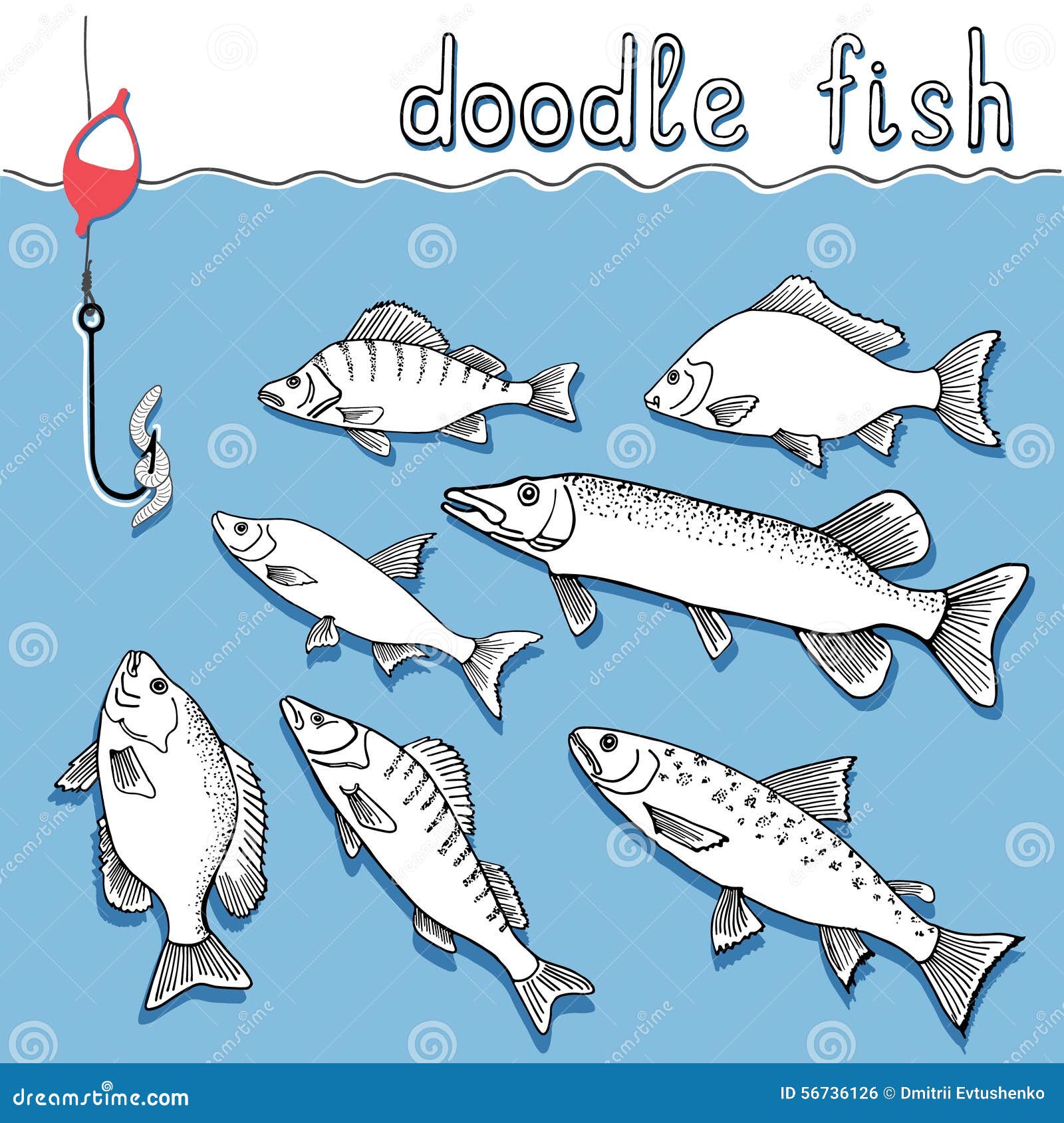 Doodle fish stock illustration. Illustration of food - 56736126