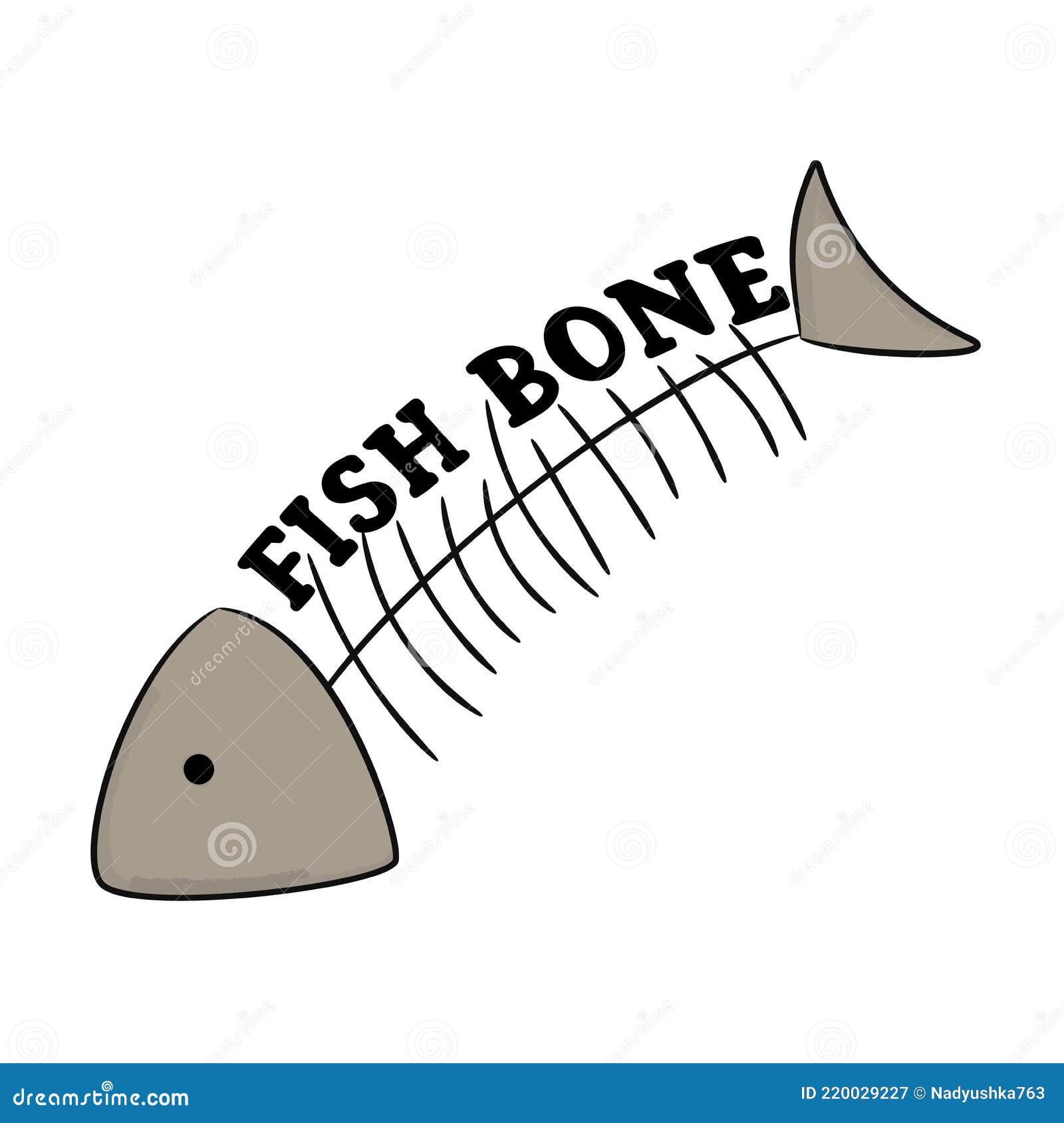 Doodle Fishbone Isolated on White Background, Vector Illustration ...