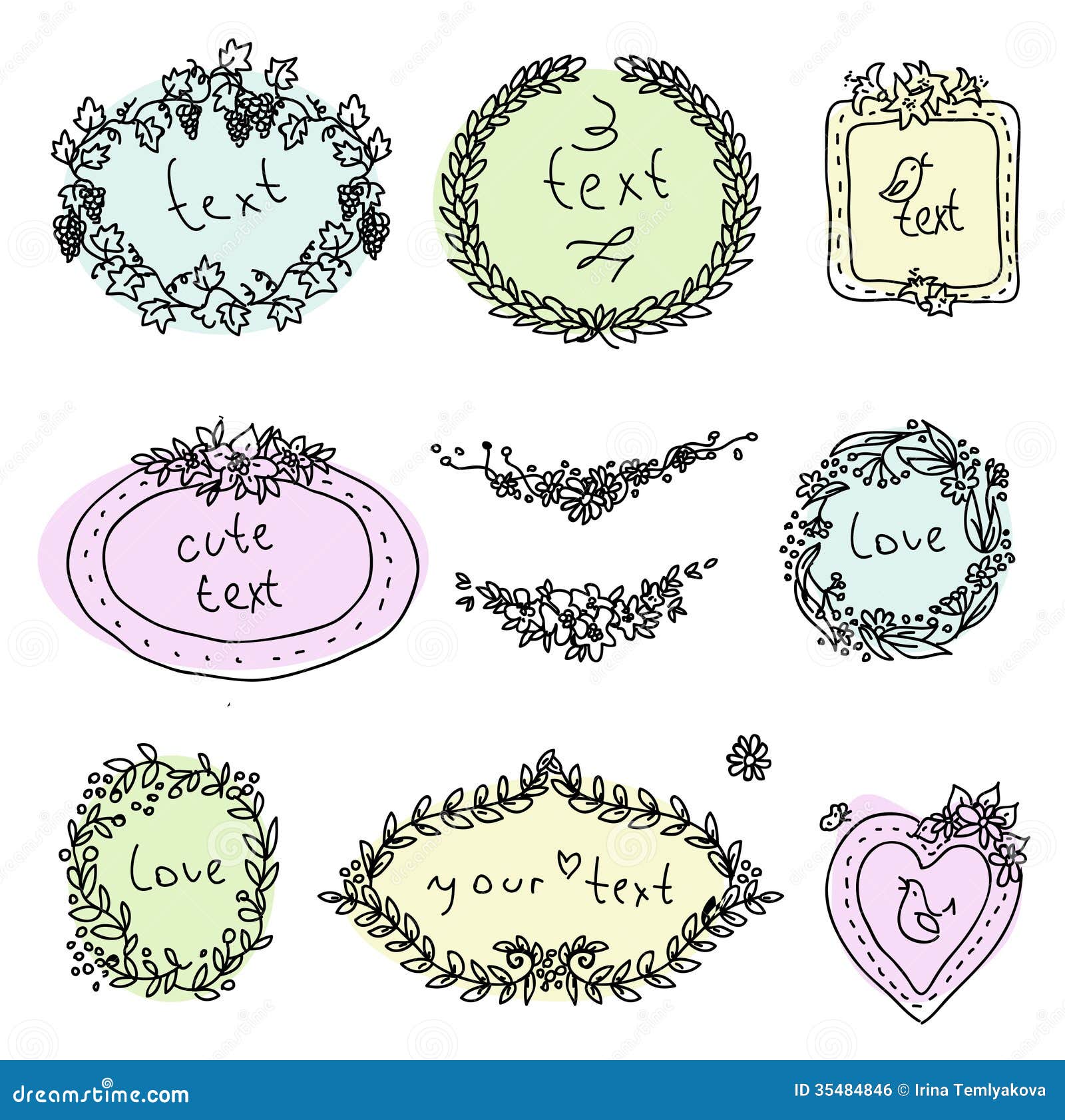 Doodle floral label stock vector. Illustration of element - 35484846