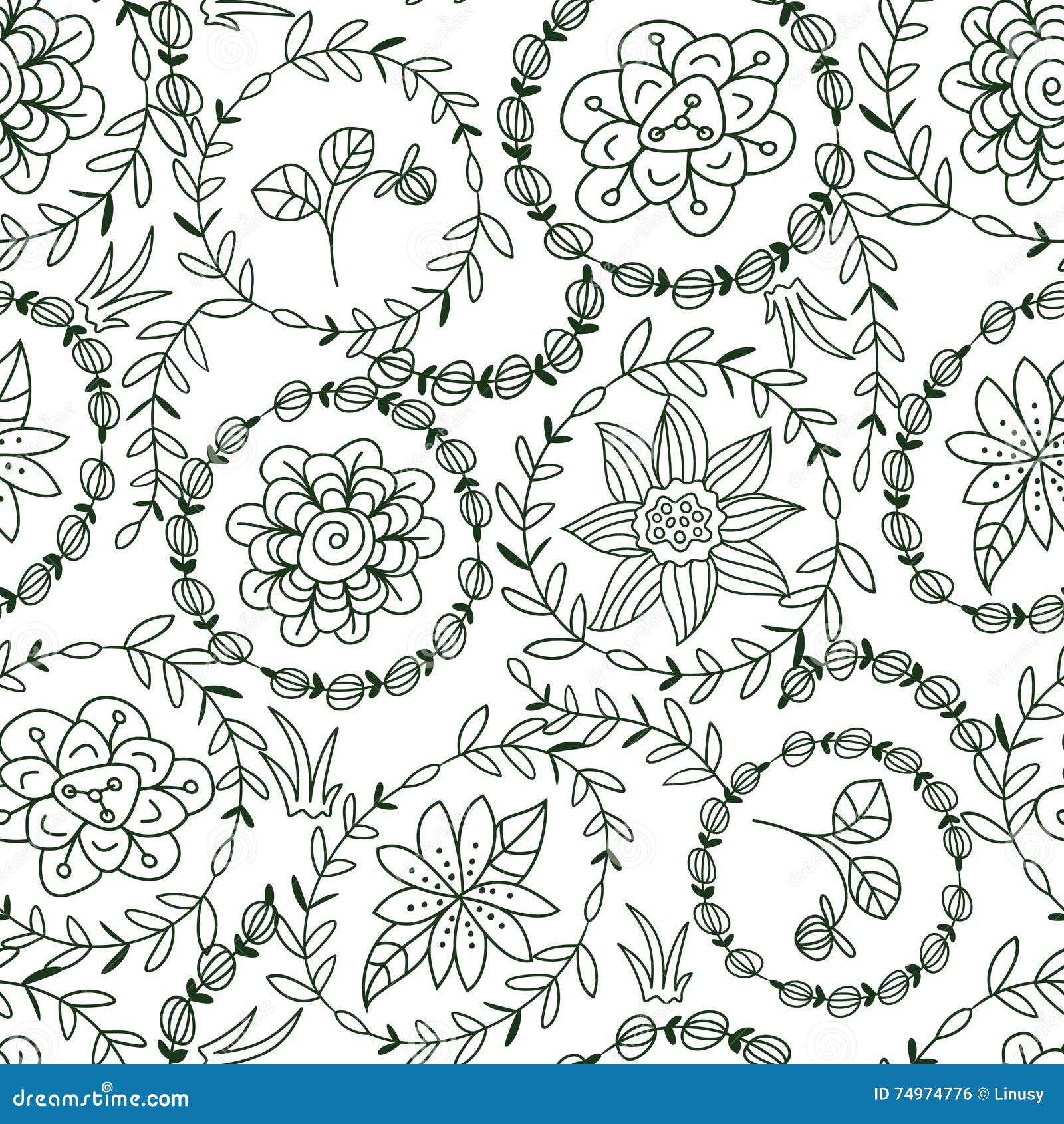 Doodle Floral Pattern Stock Vector Illustration Of Hand 74974776