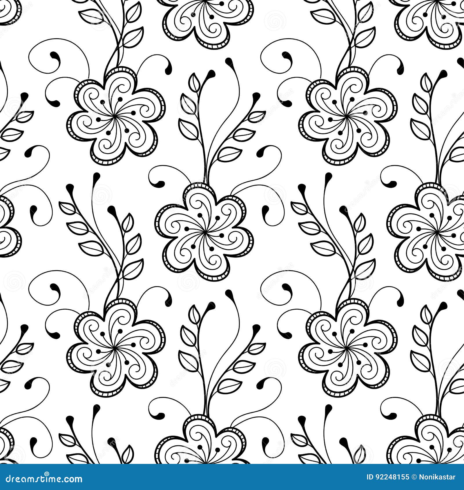 Doodle Floral Seamless Pattern Stock Vector - Illustration of herbs ...
