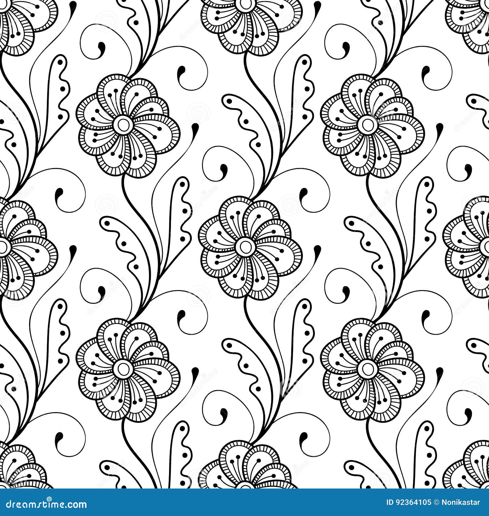 Doodle Floral Seamless Pattern Stock Vector - Illustration of ornate ...