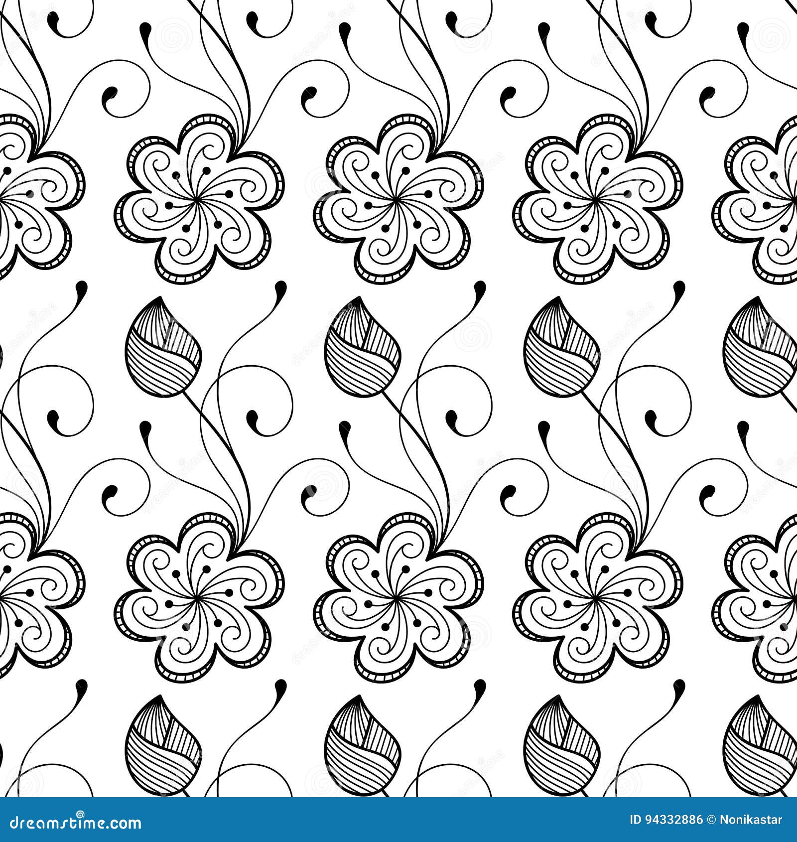 Doodle Floral Seamless Pattern Stock Vector - Illustration of ornate ...