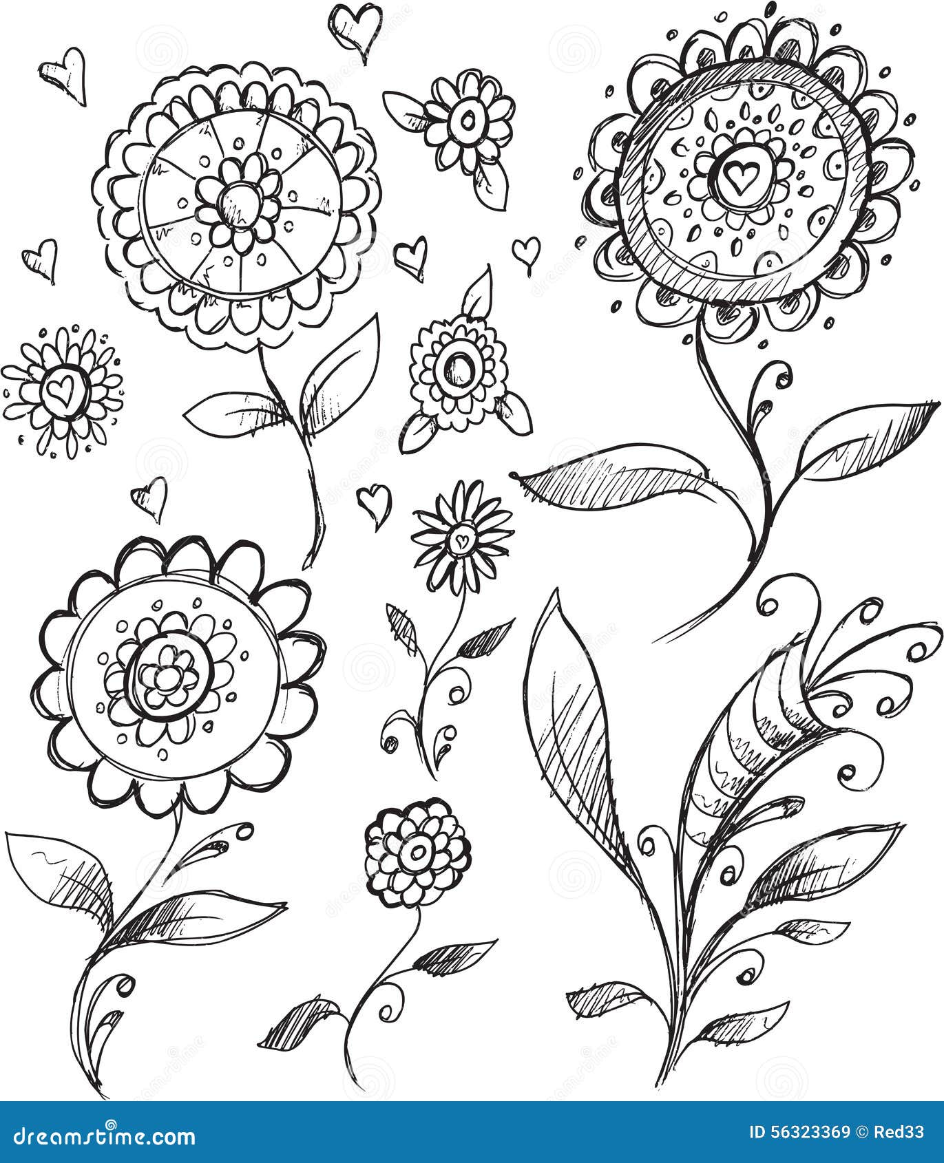 Doodle Flower Vector stock vector. Illustration of hearts - 56323369