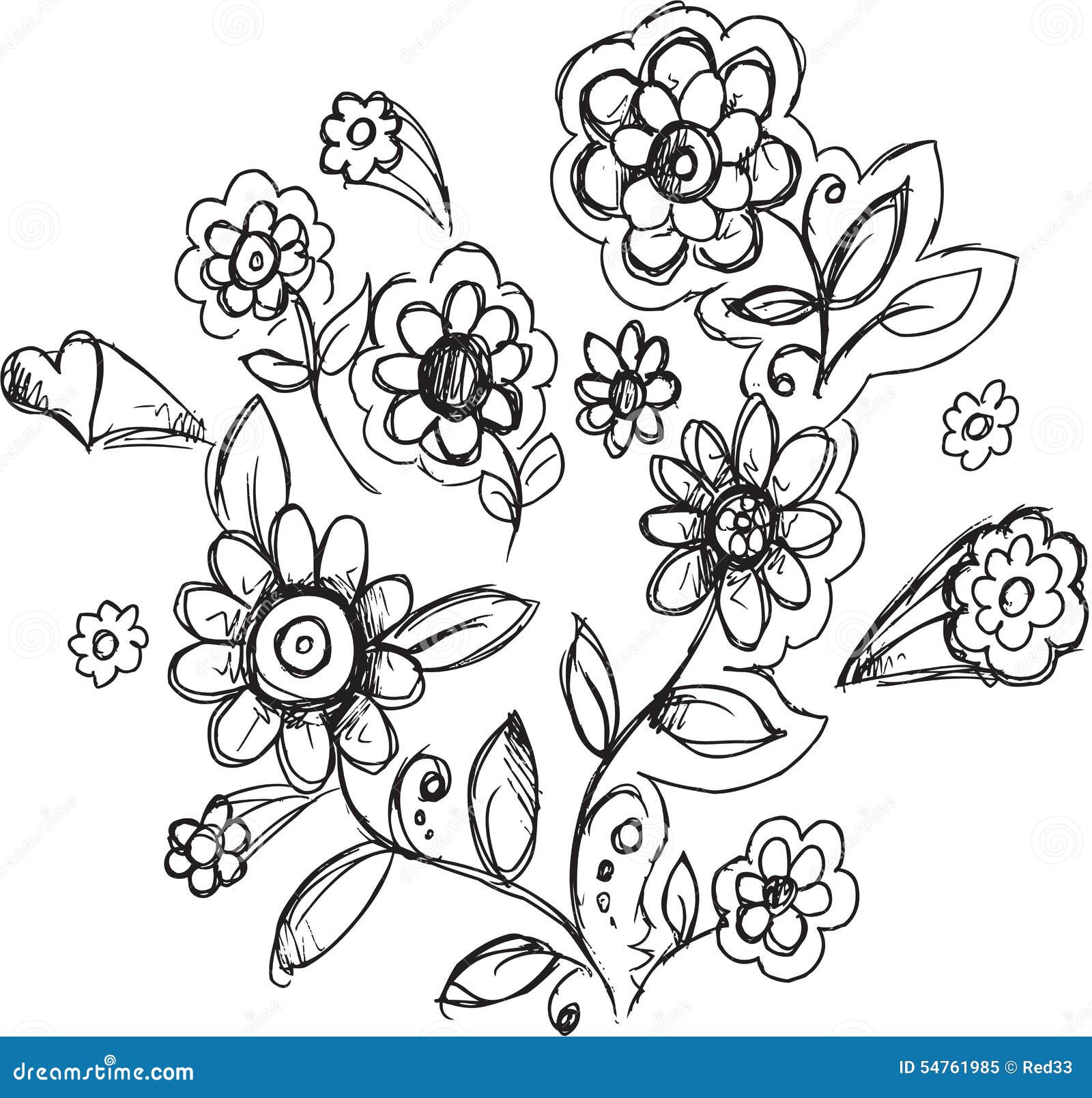 Doodle Flowers Drawing Vector Stock Vector - Illustration of doodle ...
