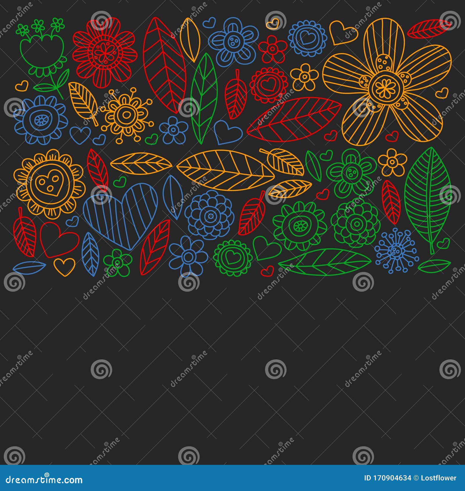 Vector Pattern with Doodle Flowers and Leaves Stock Vector ...