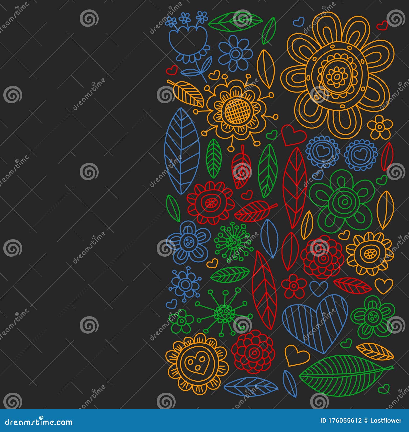 Vector Pattern with Doodle Flowers and Leaves Stock Vector ...