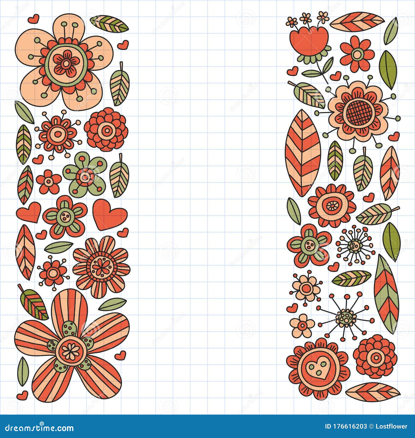 Vector Pattern with Doodle Flowers and Leaves Stock Vector ...