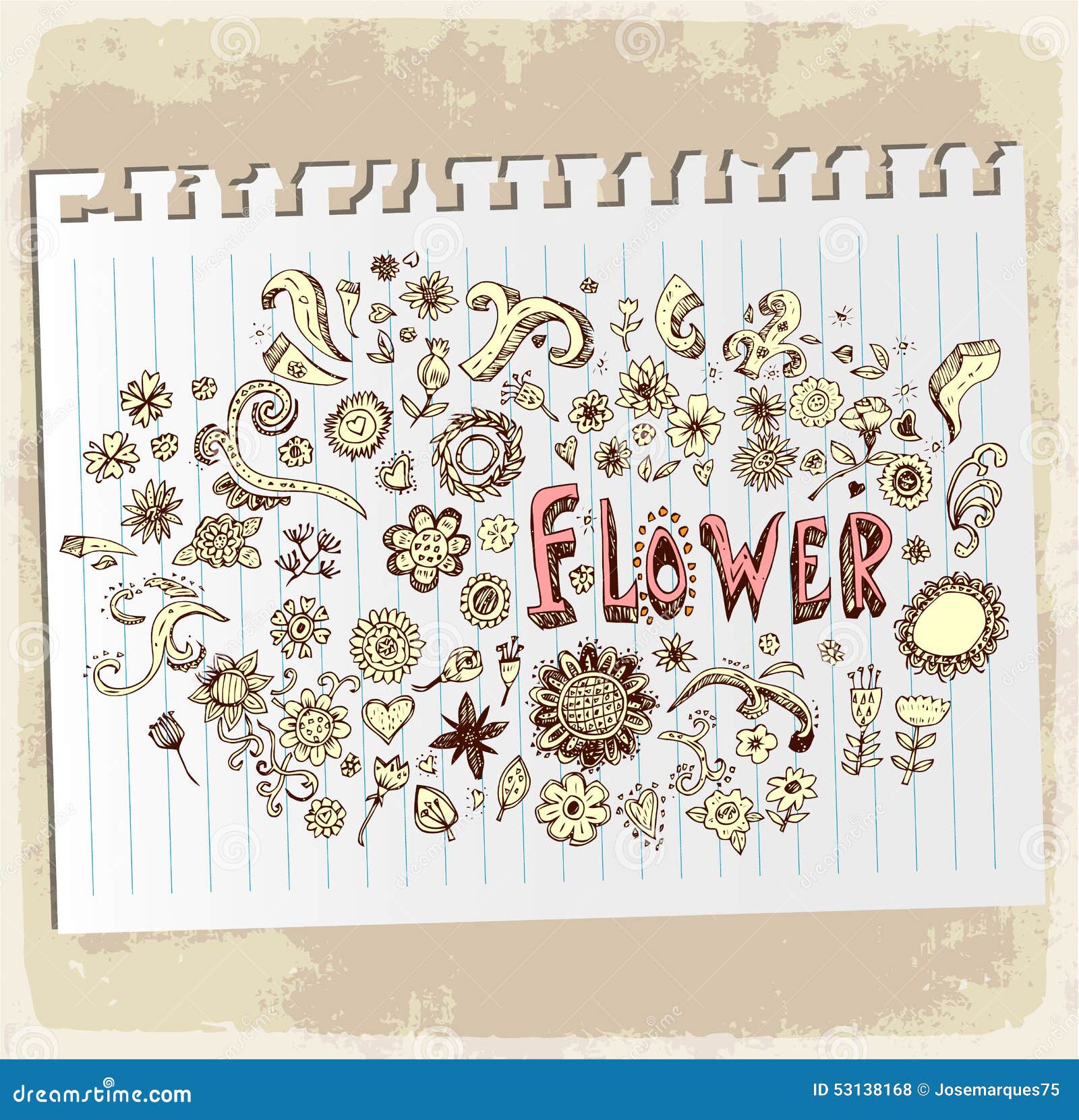Doodle Flowers on Paper Note, Vector Illustration Stock Vector ...