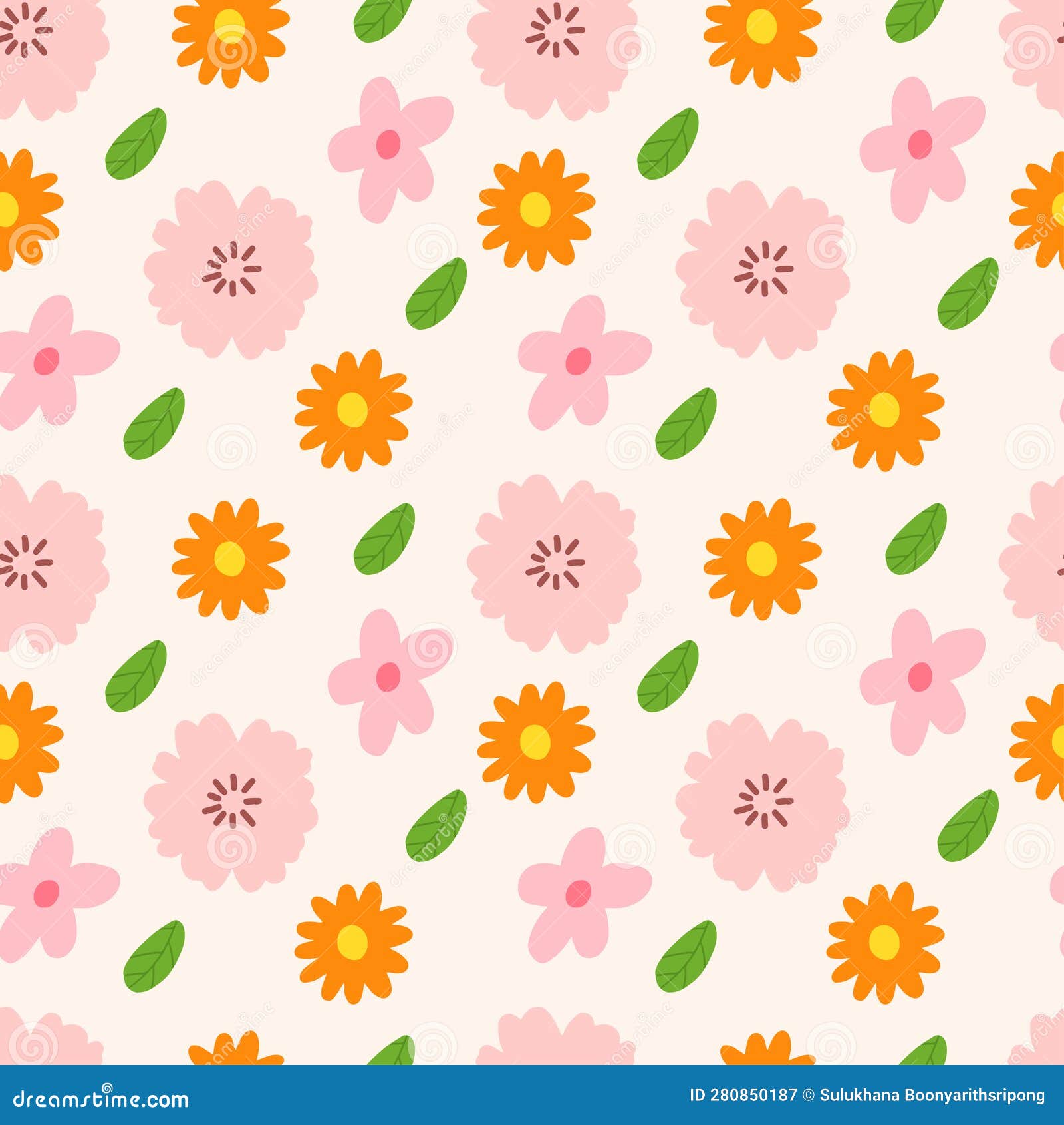 Doodle Flowers Seamless Pattern Bg for Media, Gift, Card, Print and ...