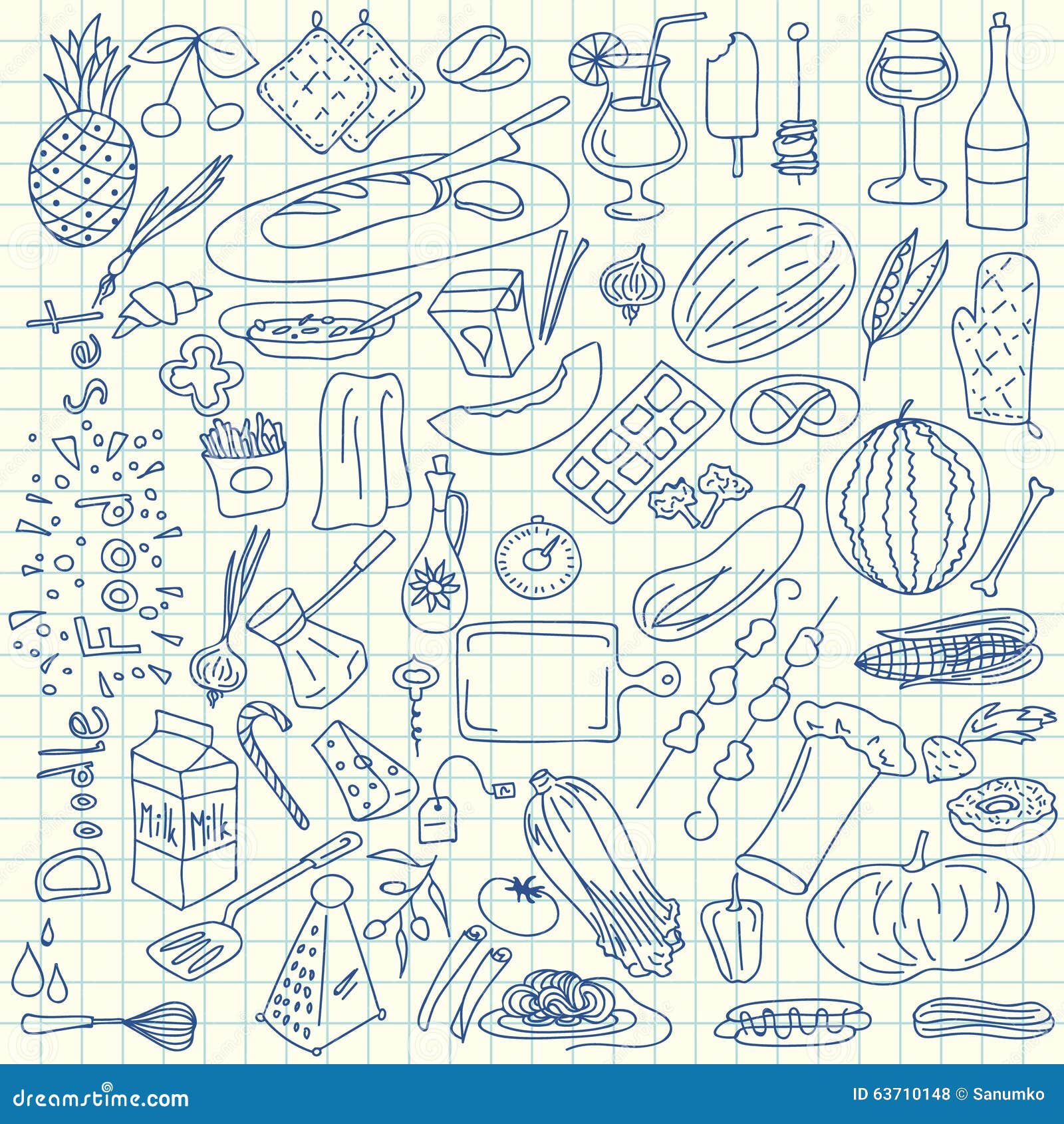 Doodle Food Element Various Stock Illustrations – 864 Doodle Food ...