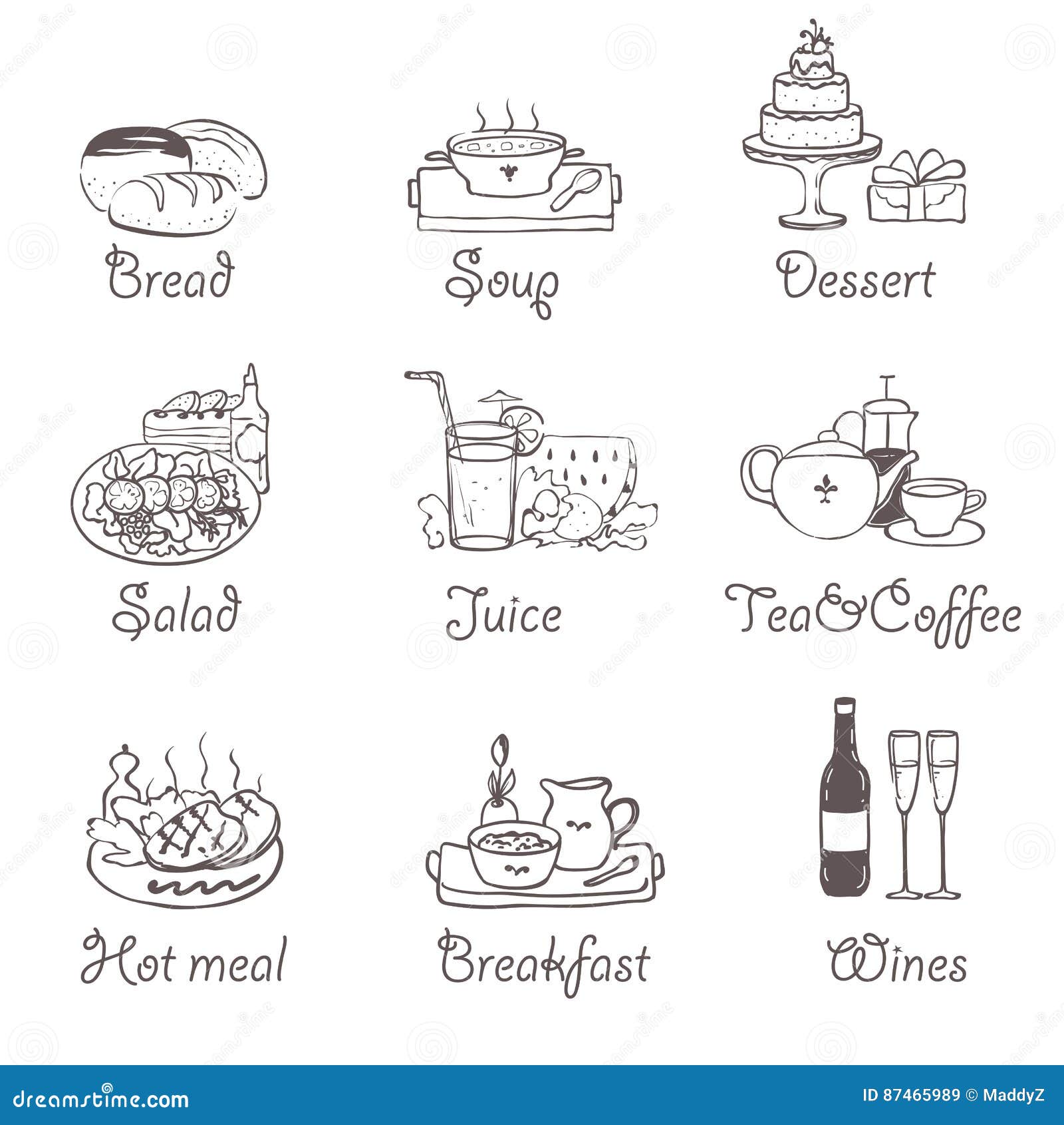 Doodle Food Groups, Sketches for Menu Stock Vector - Illustration of ...