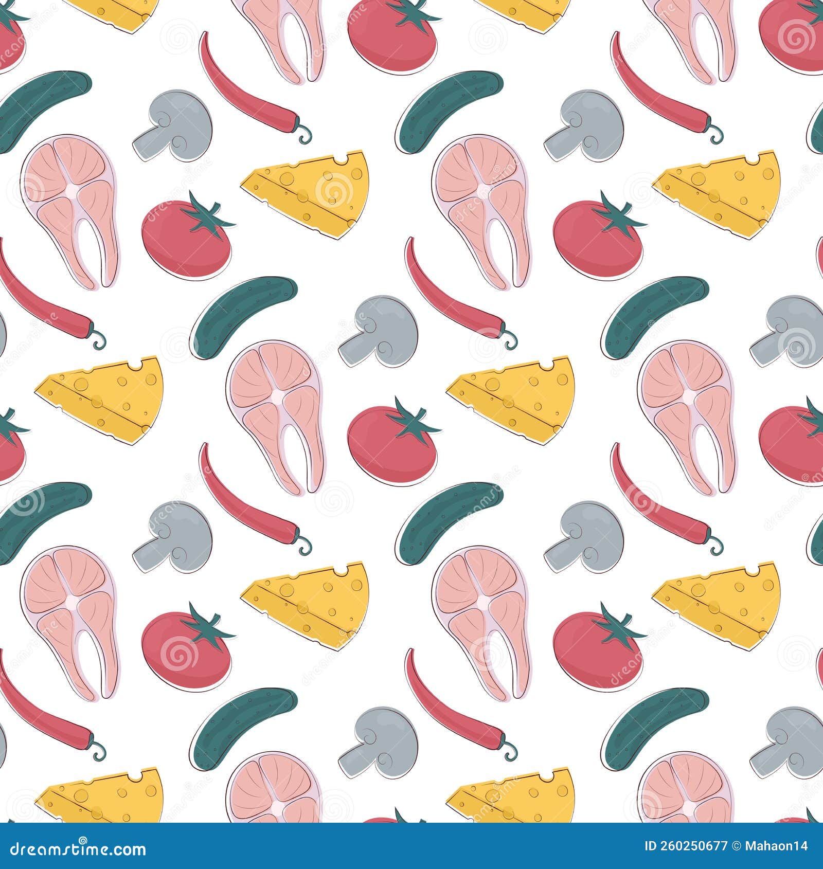 Doodle Food Seamless Pattern Stock Vector - Illustration of chilli ...