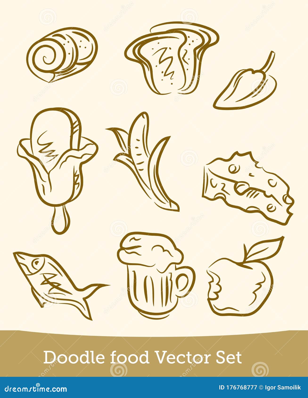Doodle Food Set Isolated on White Background. Vector Stock Vector ...