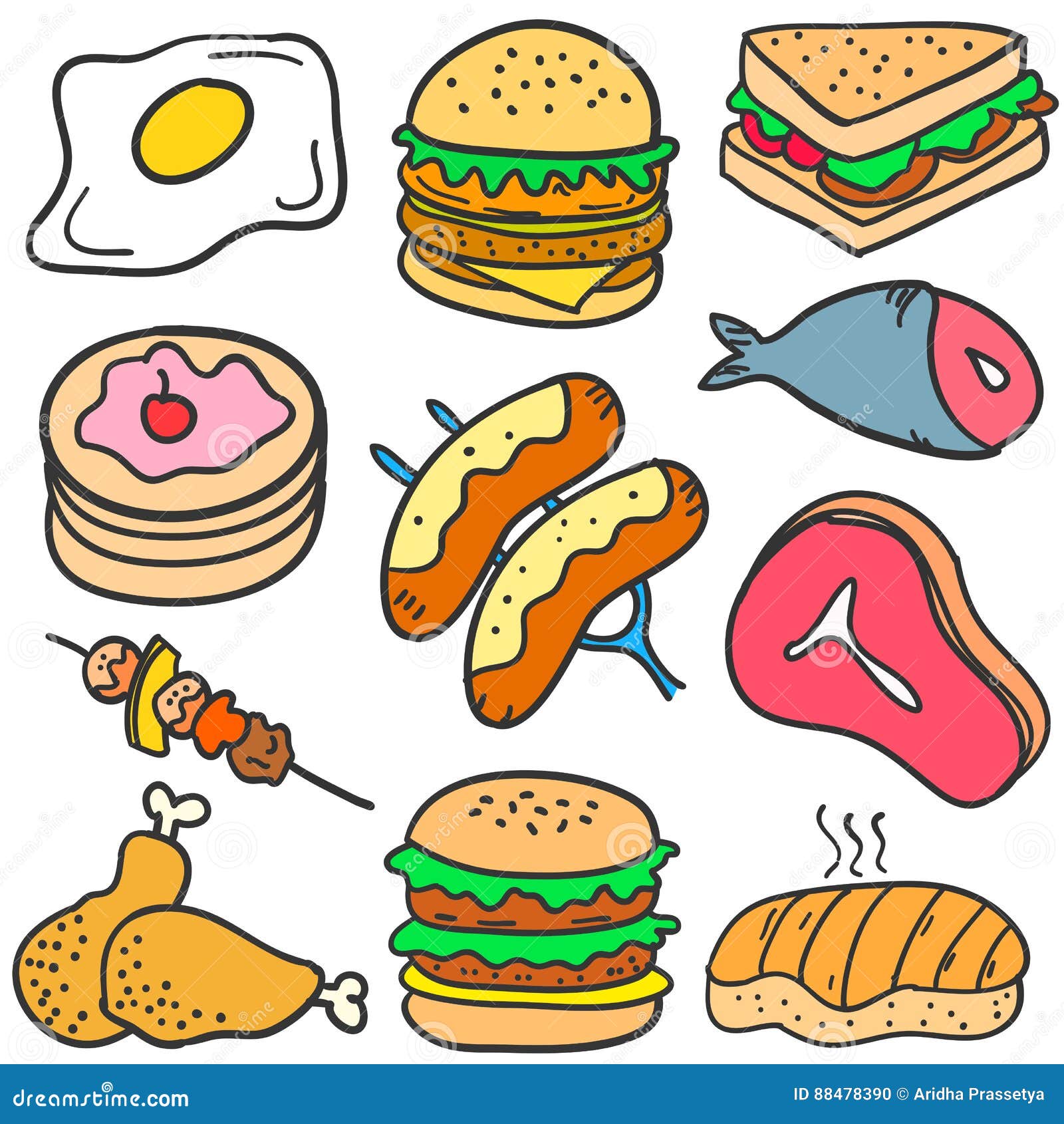 Doodle of Food Various Delicious Stock Vector - Illustration of graphic ...