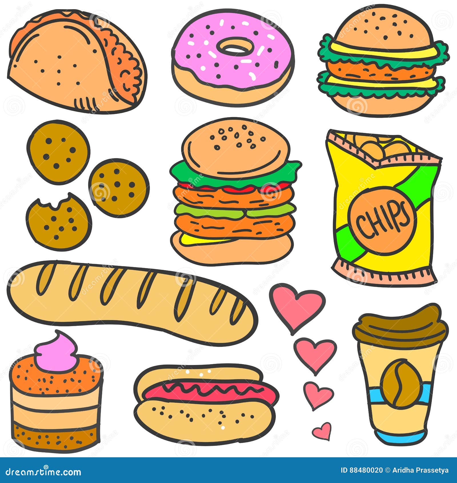 Doodle of food various set stock vector. Illustration of delicious ...