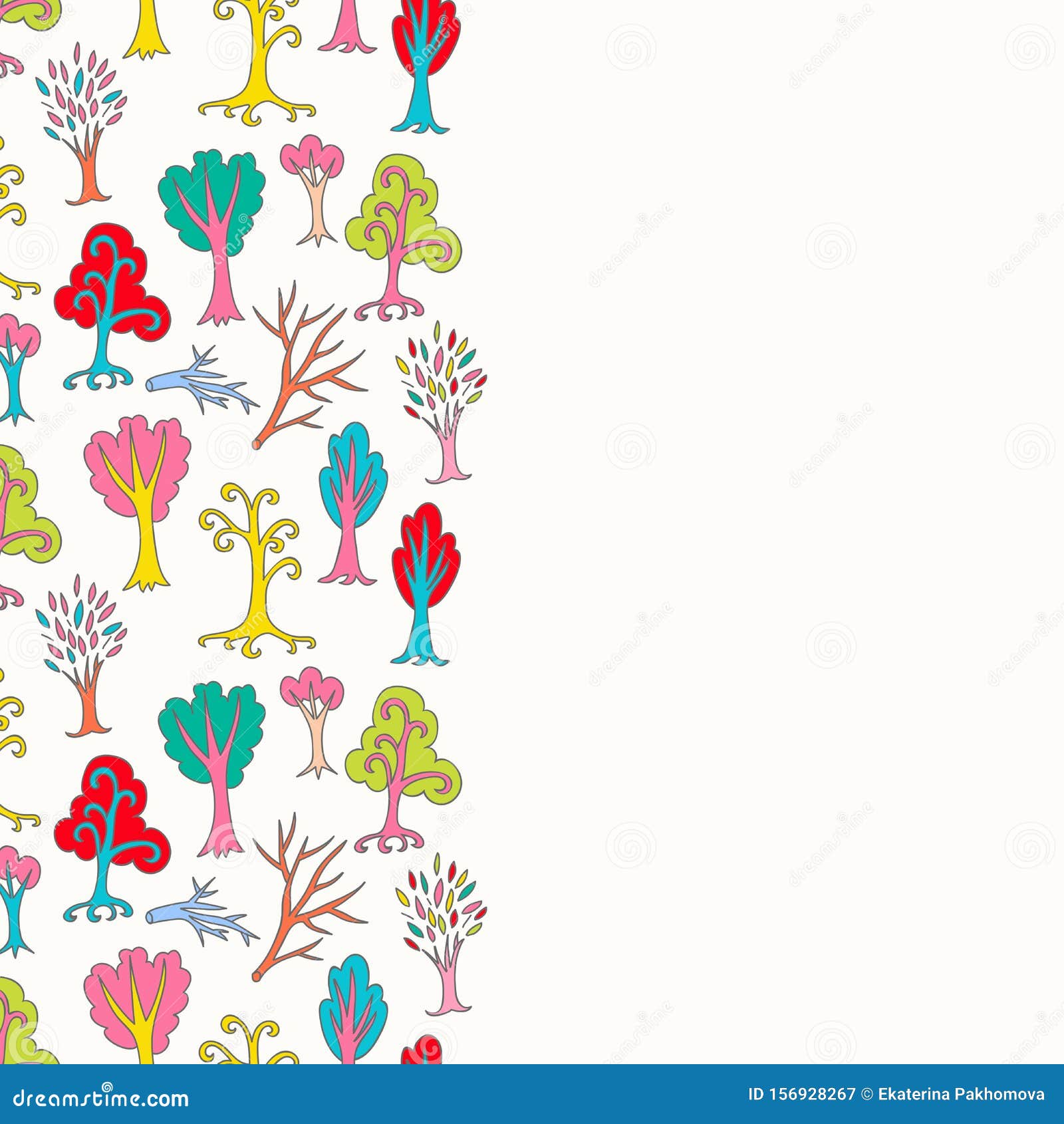 Colorful Seamless Leaflet with Cartoon Trees and Branches with Empty ...
