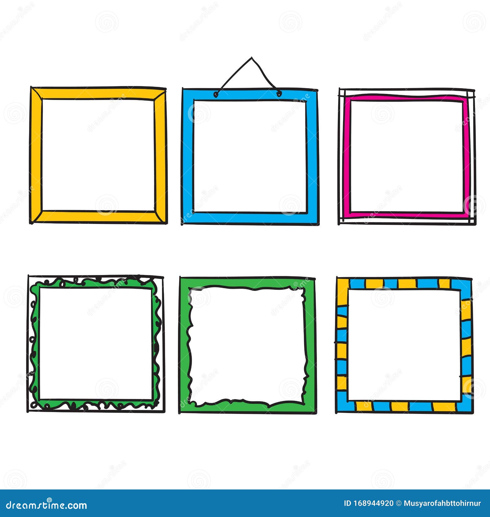 Doodle Frame Collection with Bright Color Handdrawn Doodle Style Vector ...