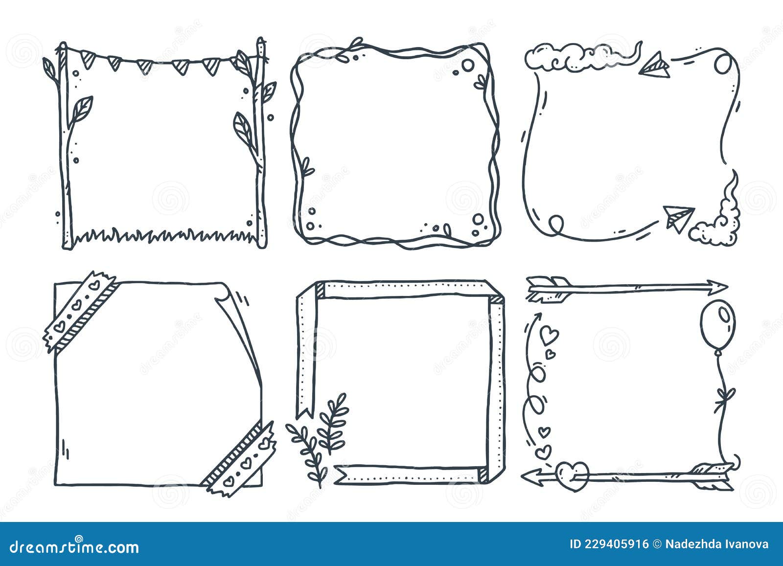 Doodle Frame Set Hand Drawn Vector Illustration. Stock Vector ...