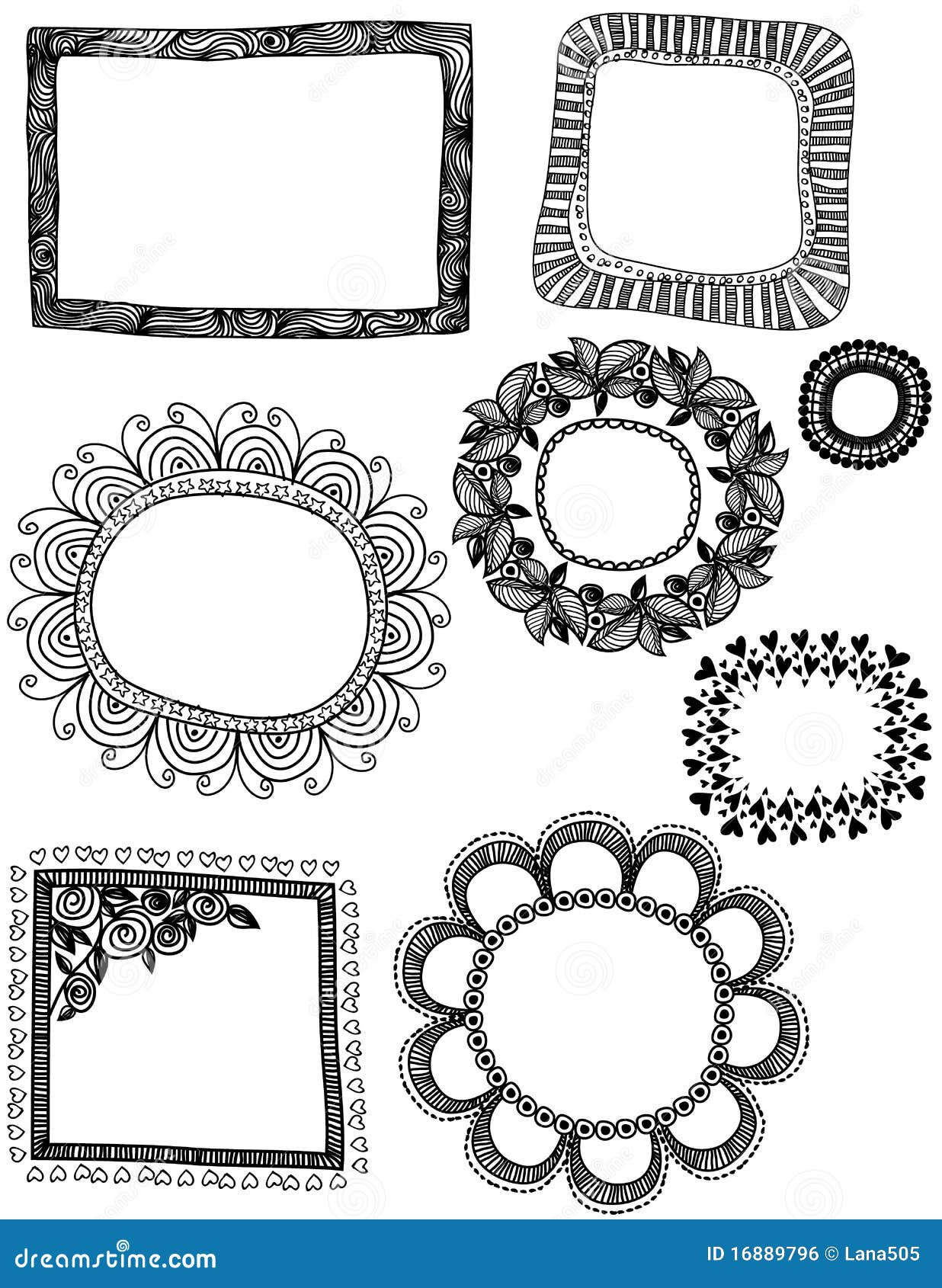 Doodle frames stock illustration. Illustration of flowers - 16889796