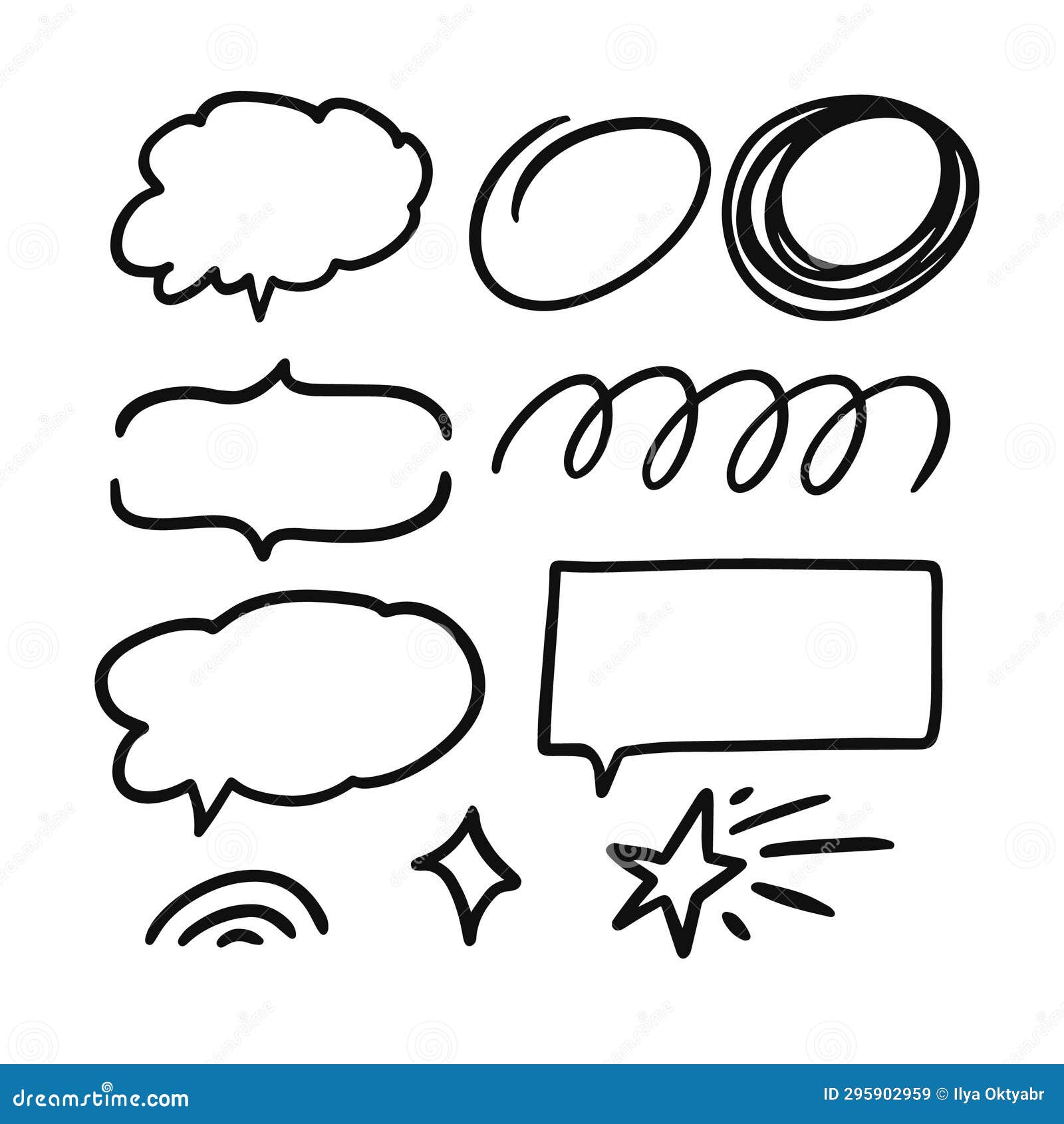 Doodle Frames and Boarder Set. Black Color Elements in Cartoon Style ...