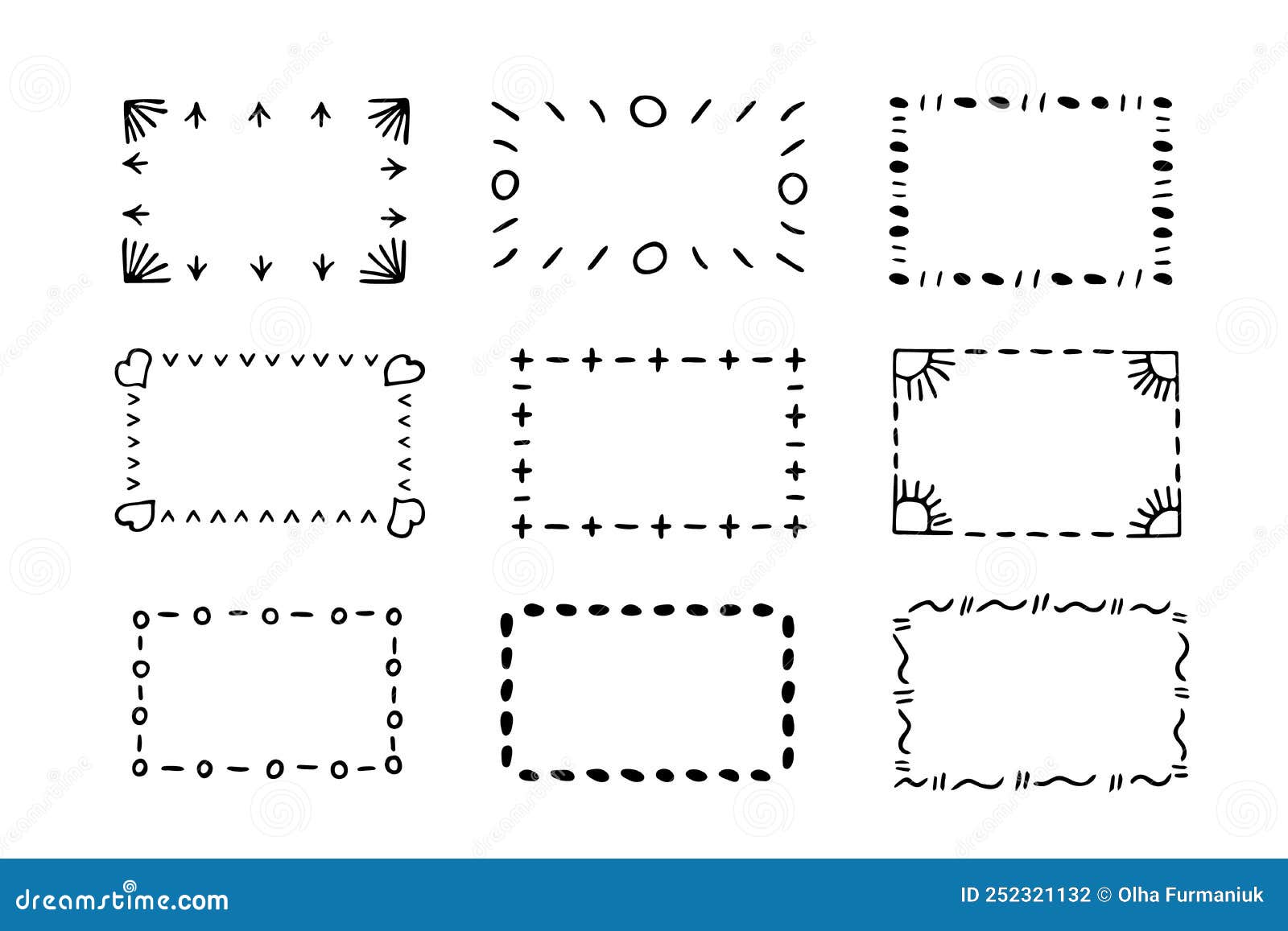 Doodle Frames Set, Hand-drawn Monograms.Edgings and Cadres with Simple ...