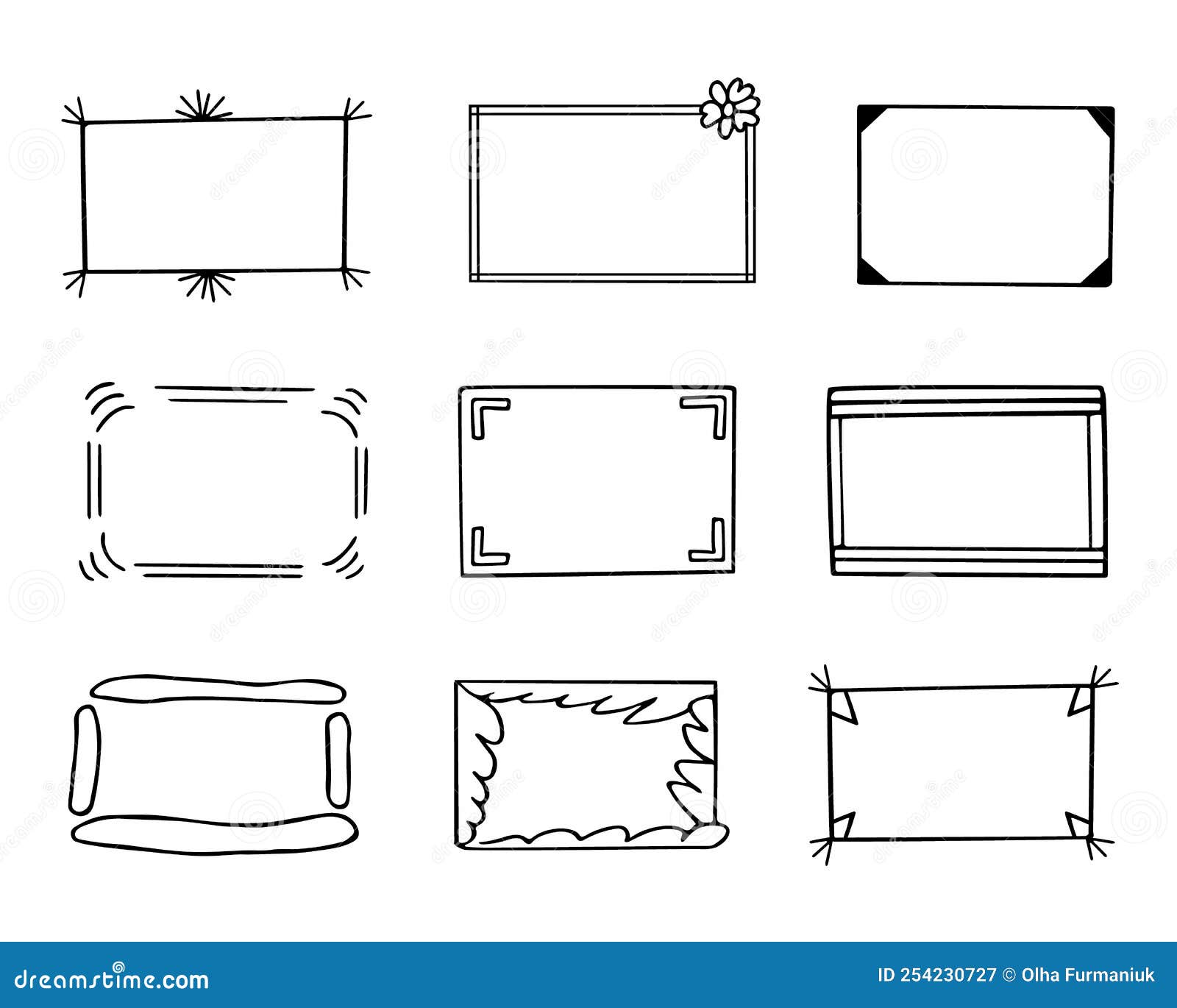 Doodle Frames Set, Hand-drawn Monograms.Edgings and Cadres with Simple ...