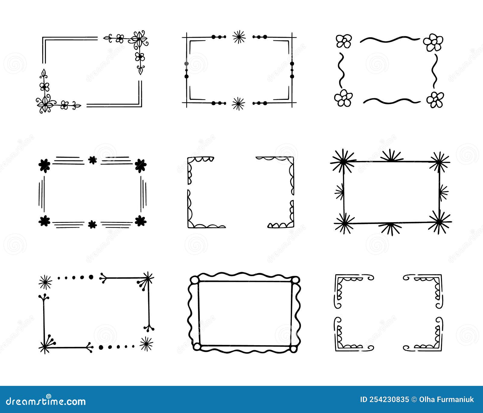 Doodle Frames Set, Hand-drawn Monograms.Edgings and Cadres with Simple ...