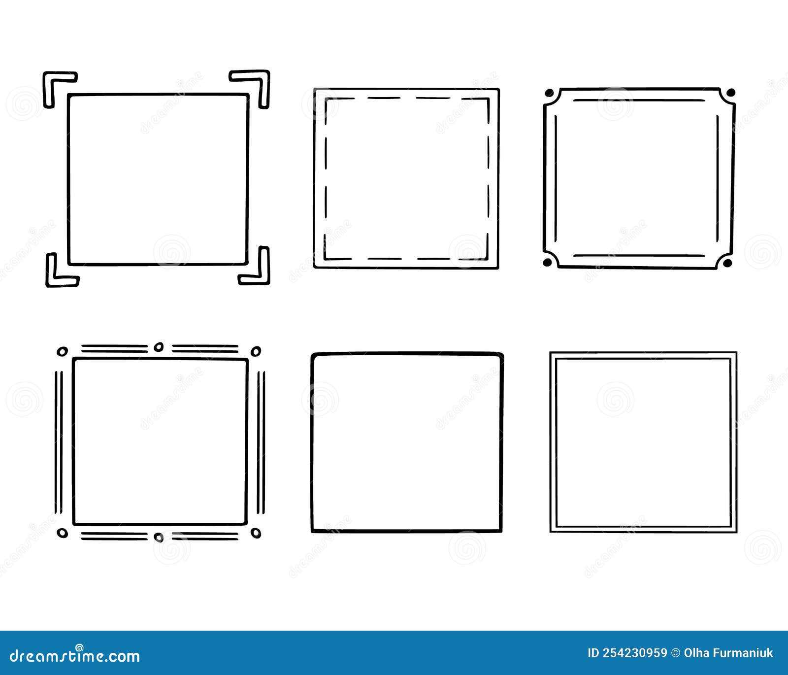 Doodle Frames Set, Hand-drawn Monograms.Edgings and Cadres with Simple ...