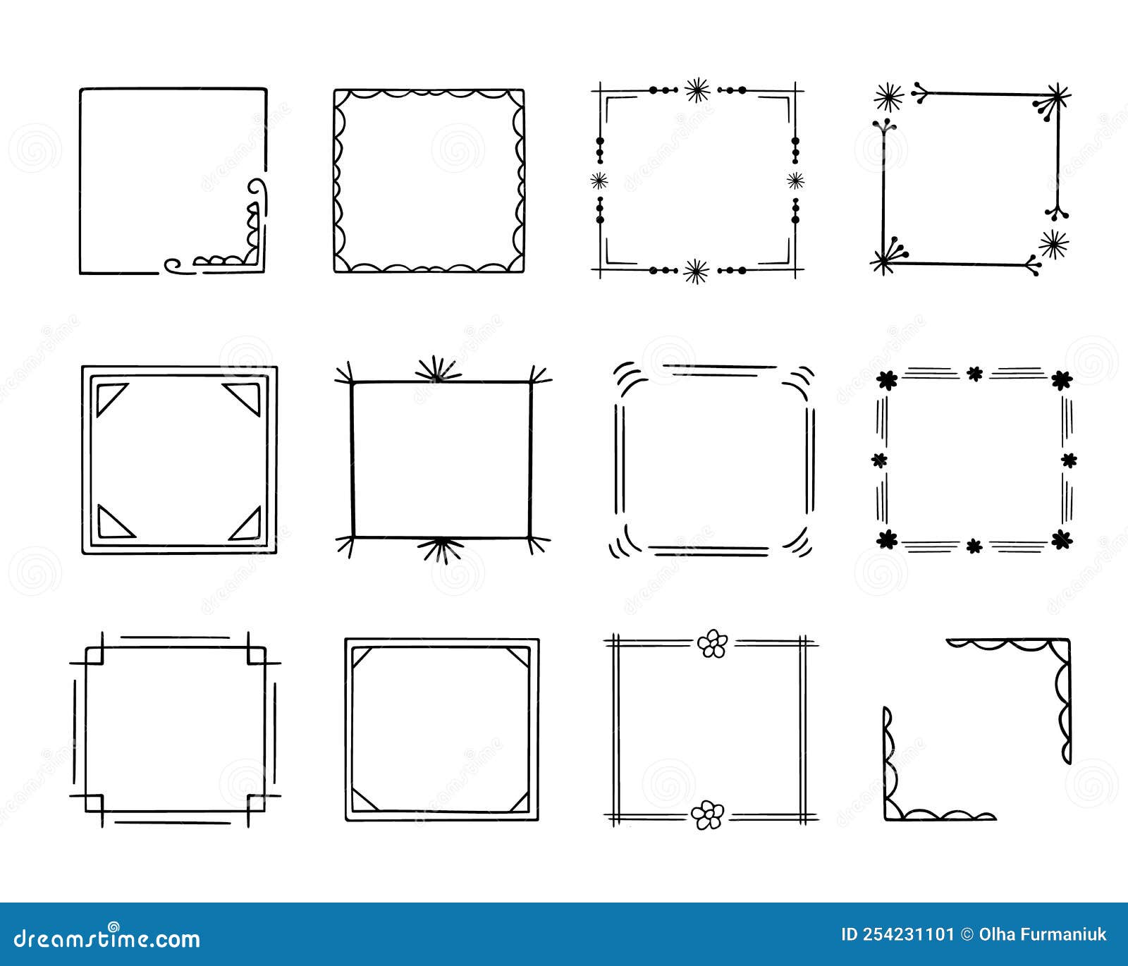 Doodle Frames Set, Hand-drawn Monograms.Edgings and Cadres with Simple ...