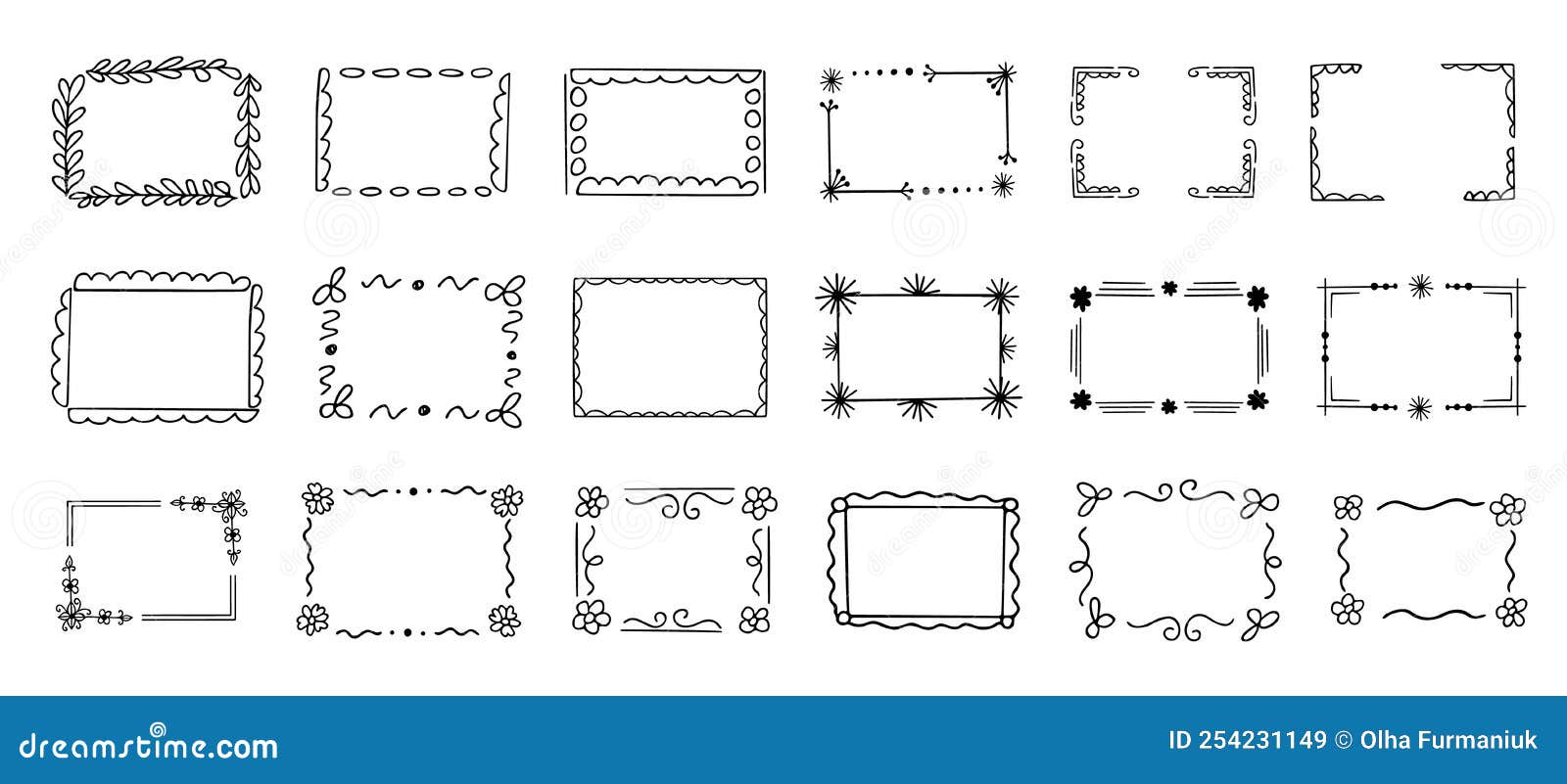 Doodle Frames Set, Hand-drawn Monograms.Edgings and Cadres with Simple ...