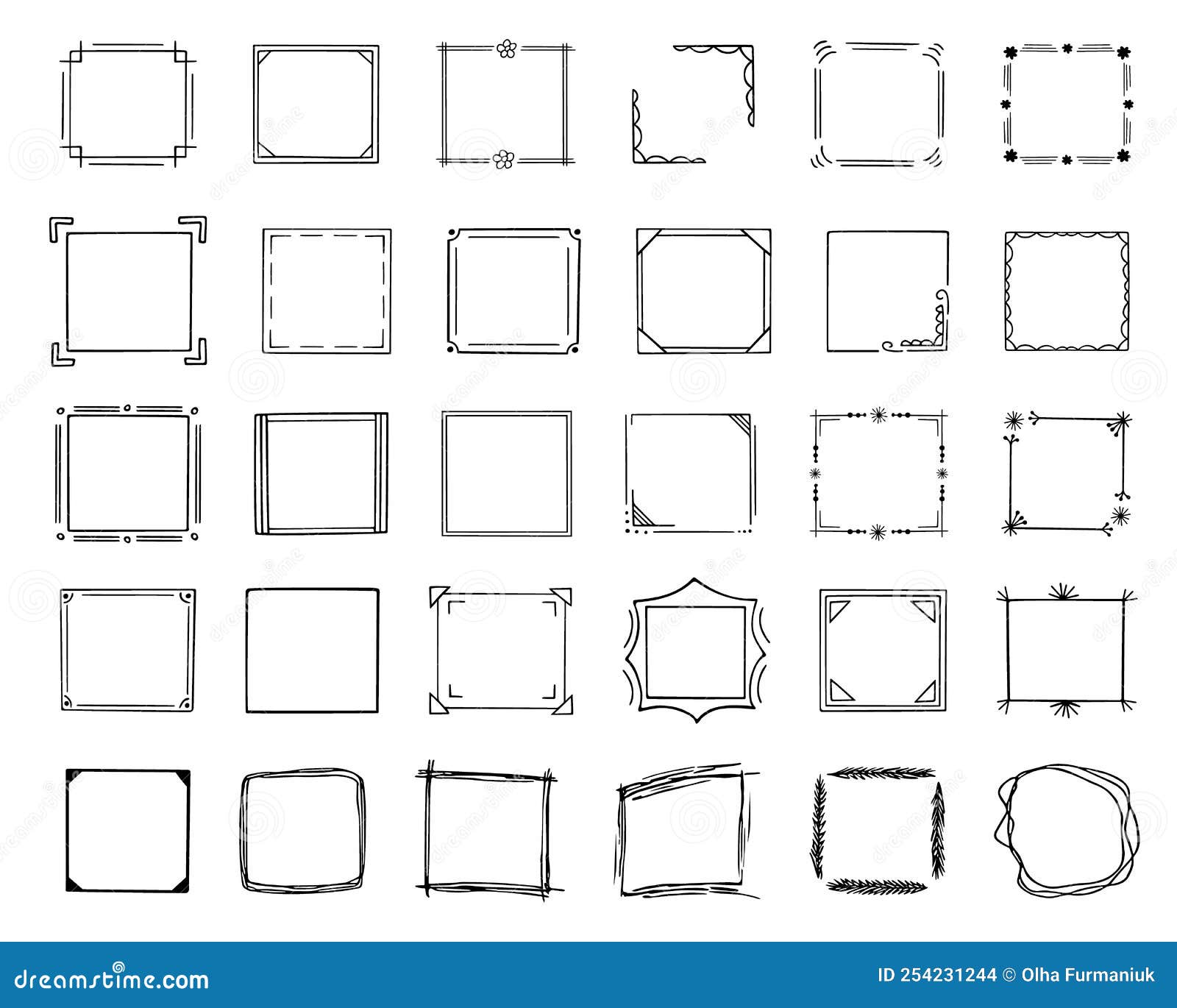 Doodle Frames Set, Hand-drawn Monograms.Edgings And Cadres With Simple ...