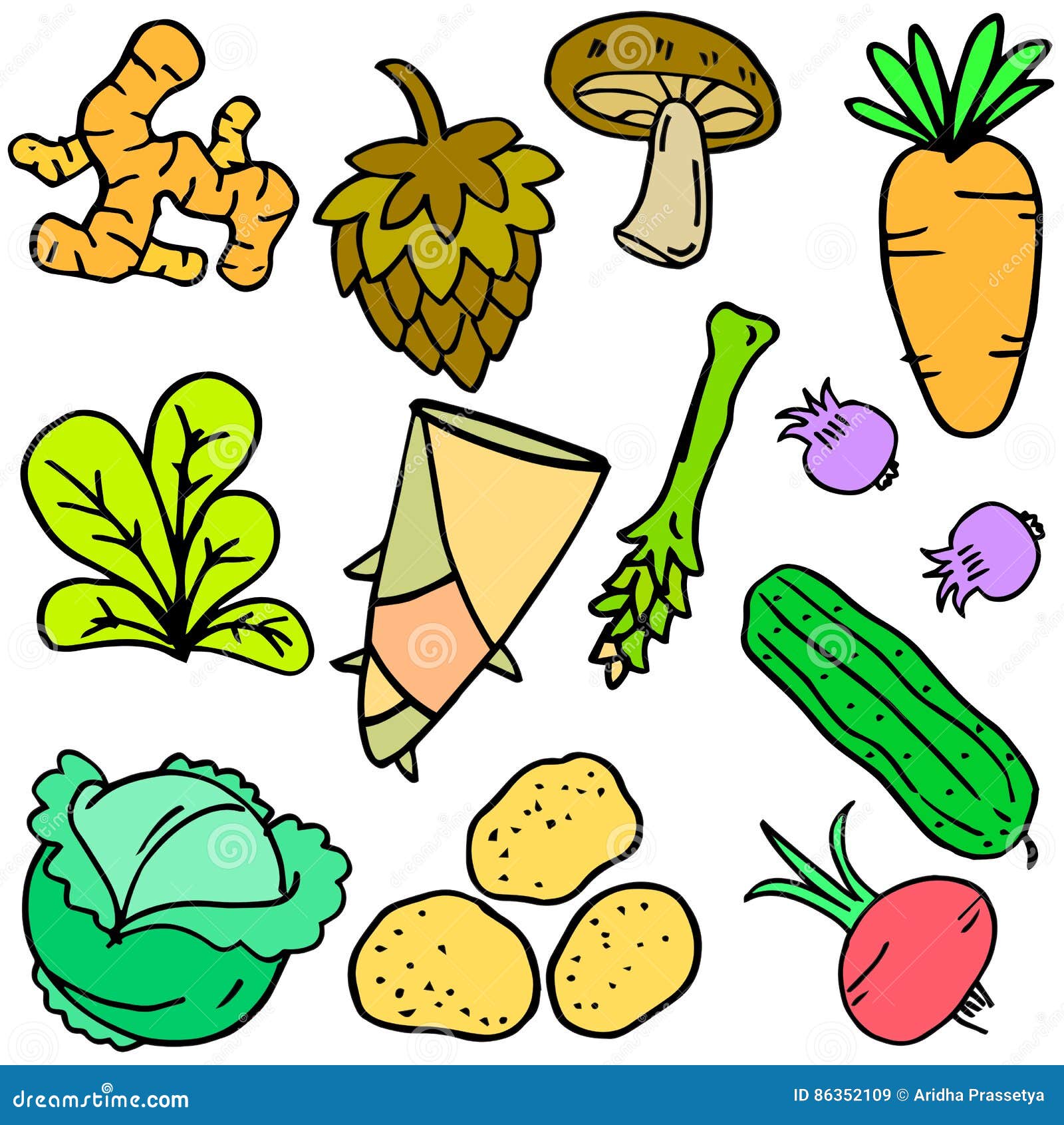 Doodle Fresh Vegetable Cartoon Design Stock Vector - Illustration of ...