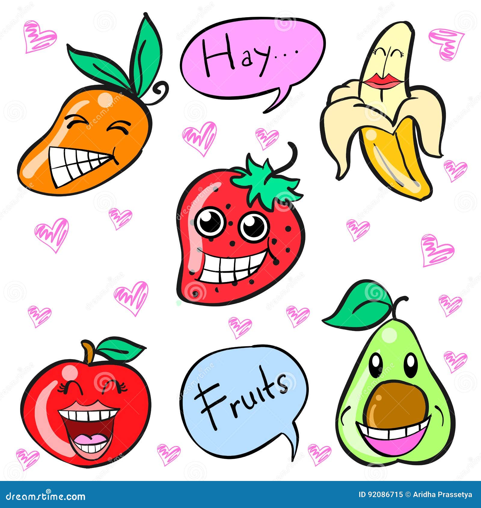 Doodle of Fruit Smile Cartoon Stock Vector - Illustration of tropical ...