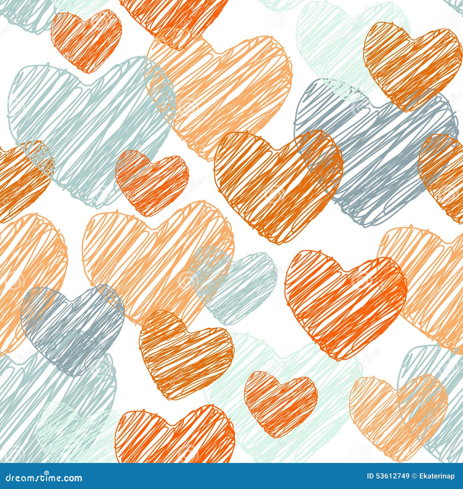 Doodle Funny Seamless Pattern with Orange and Blue Hearts. Vector Stock ...