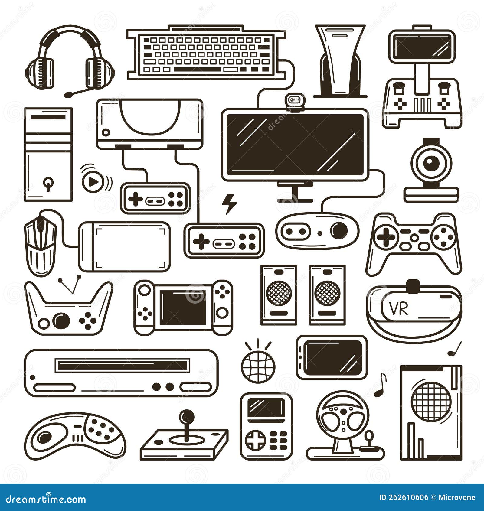Doodle Gaming Elements, Gamers Electronics Devices Sketch. Computer ...